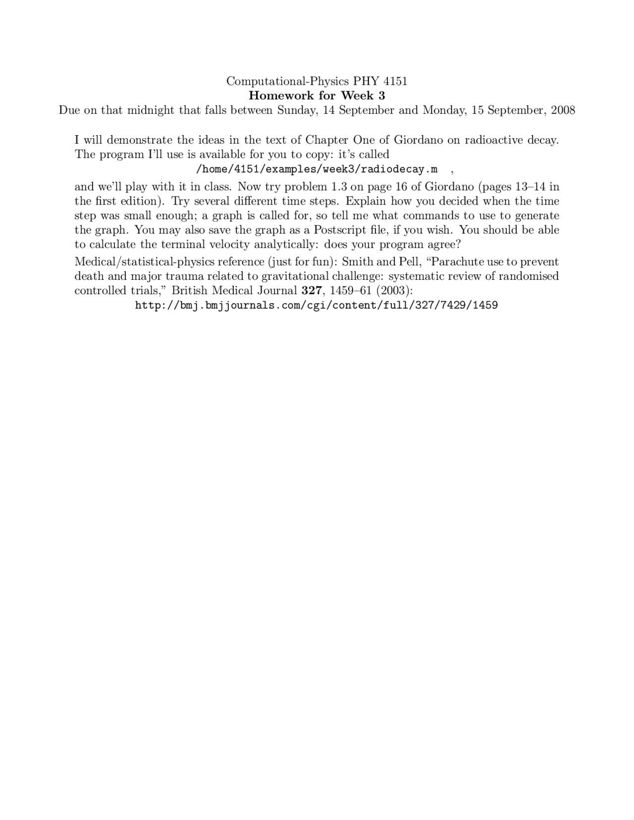 Homework 3 For Computational Physics Phy 4151c Docsity