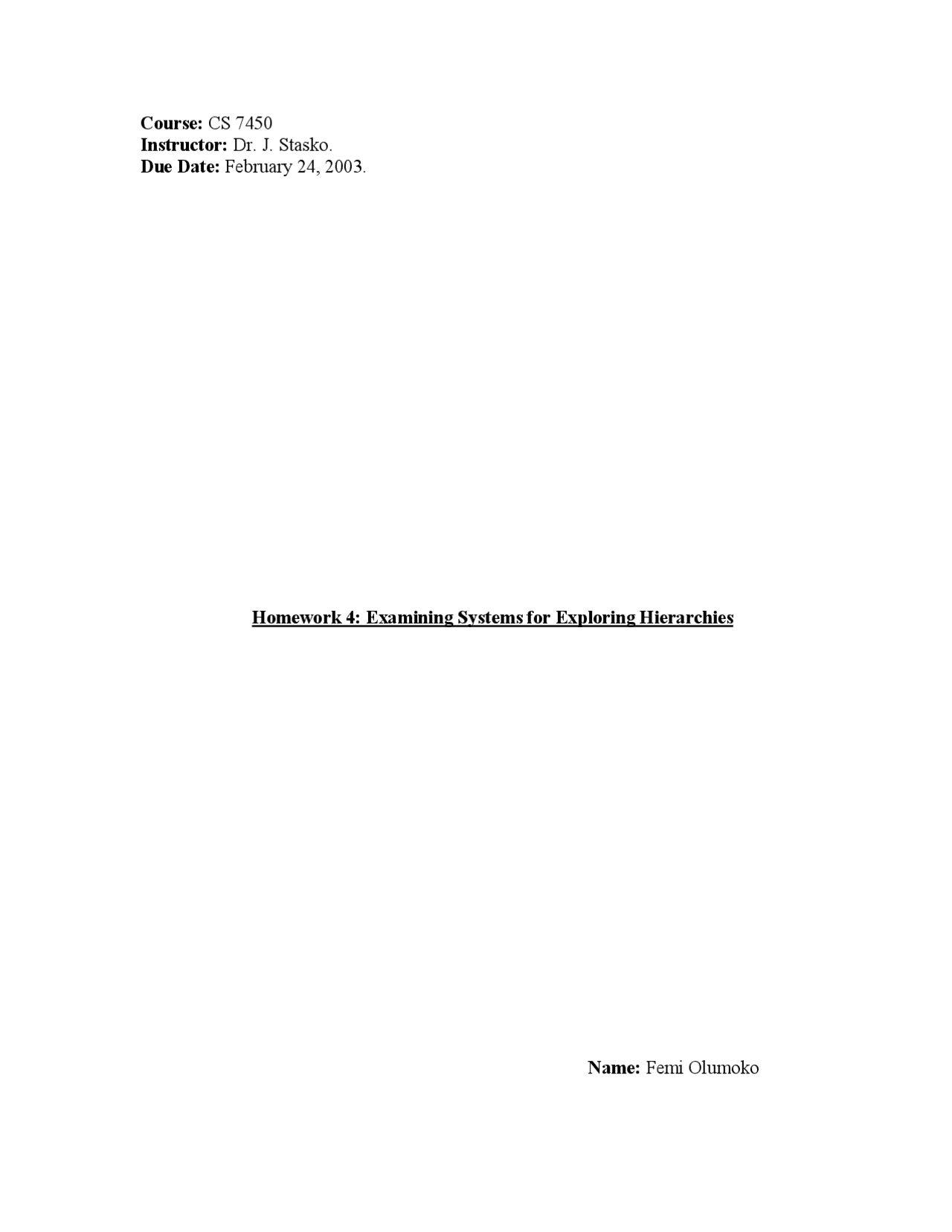 Examination Hierarchies Visualizers Homework 4 Cs 7450 Docsity