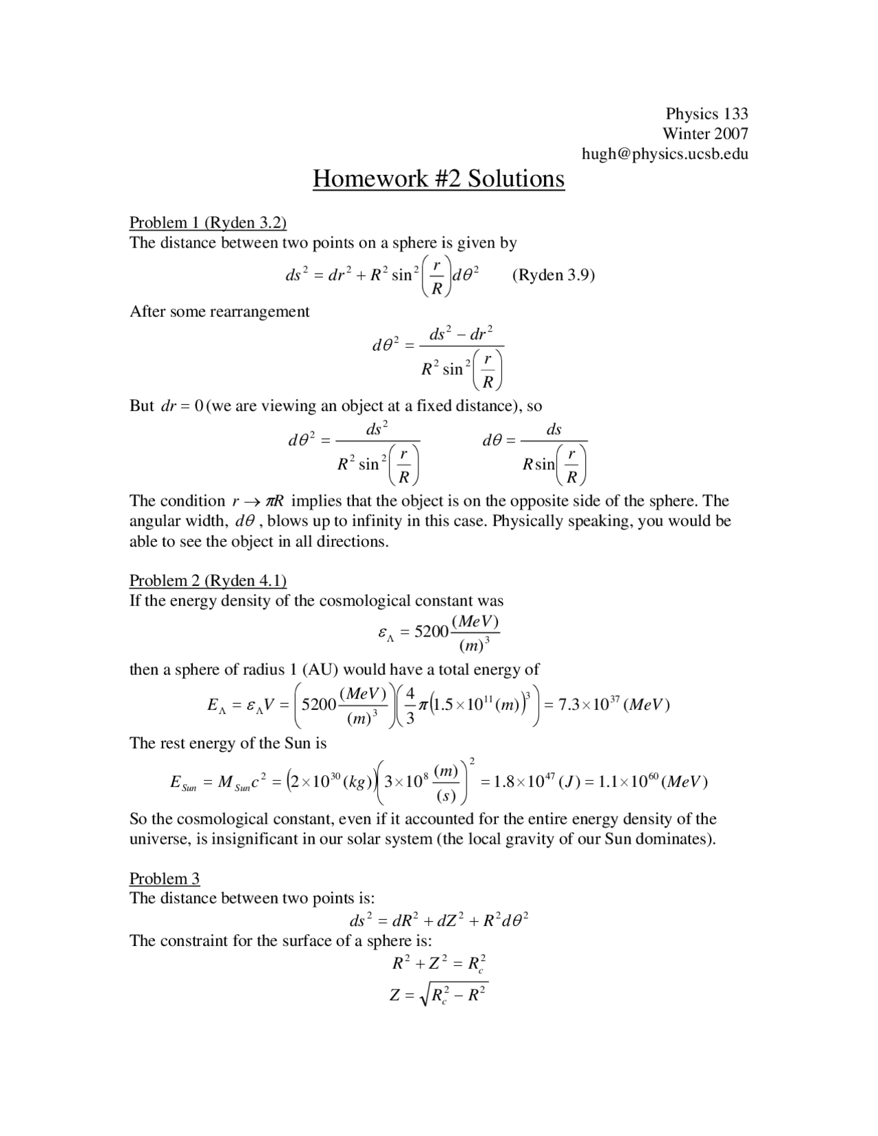 Solutions Of Homework 4 On Galaxies And Cosmology 4 Problems Phys