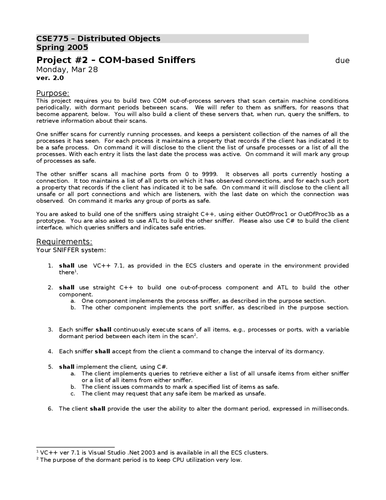 Com Based Sniffer Distributed Objects Project Ii Cse 775 Docsity