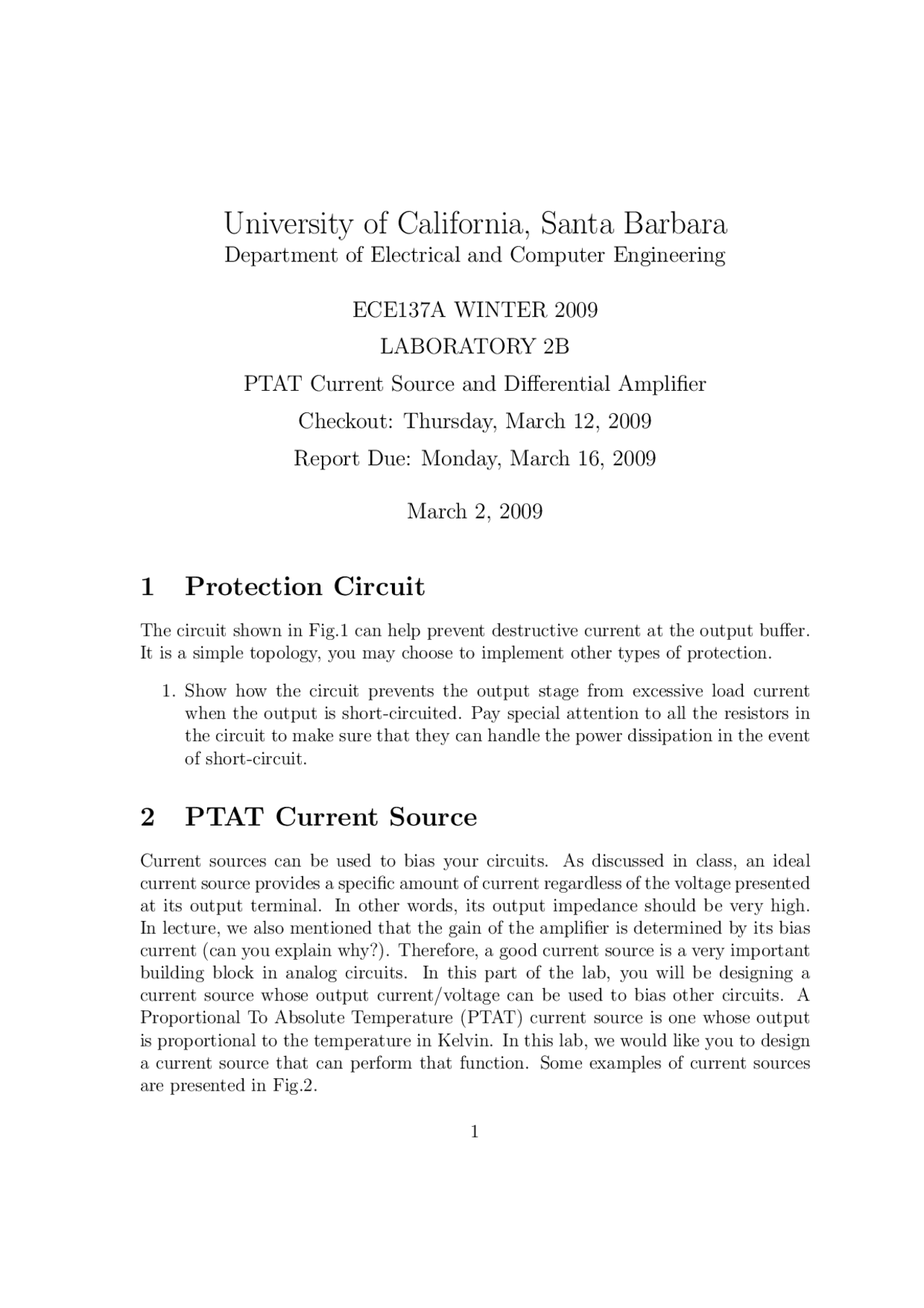 Ptat Current Source And Differential Amplifier Fall 2009 Math 137a
