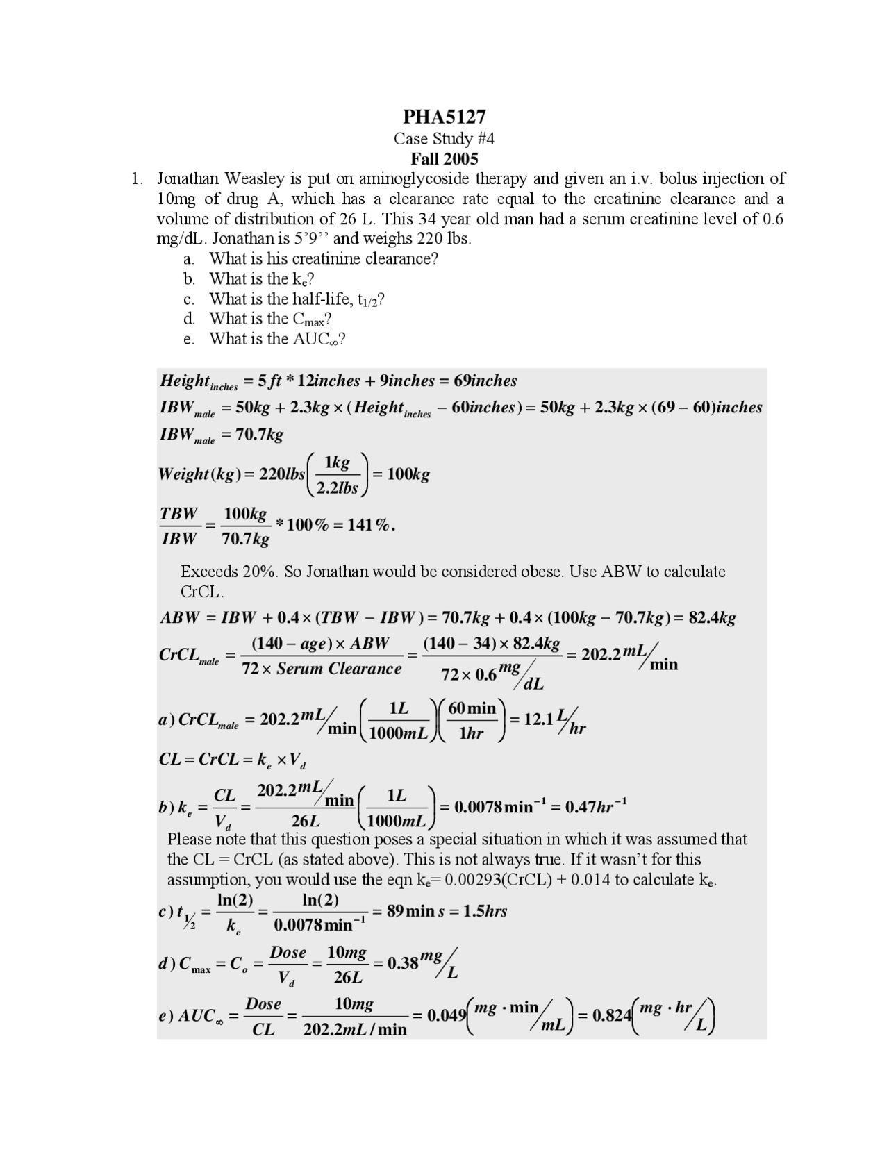 Assignment 4 With Answers For Dose Optimization I Pha 5127 Docsity