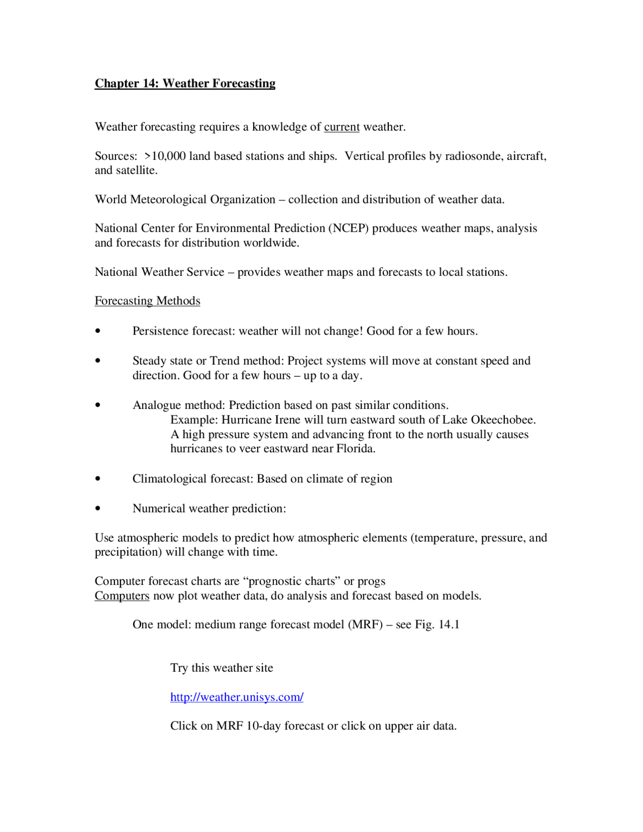 Weather Forecasting Lecture Notes Met 1010 Docsity