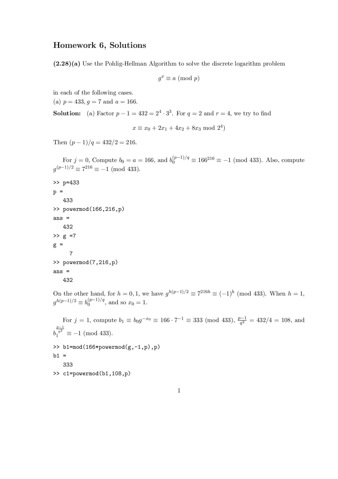 Solutions Of Homework 6 On Introduction To Cryptography Math 373