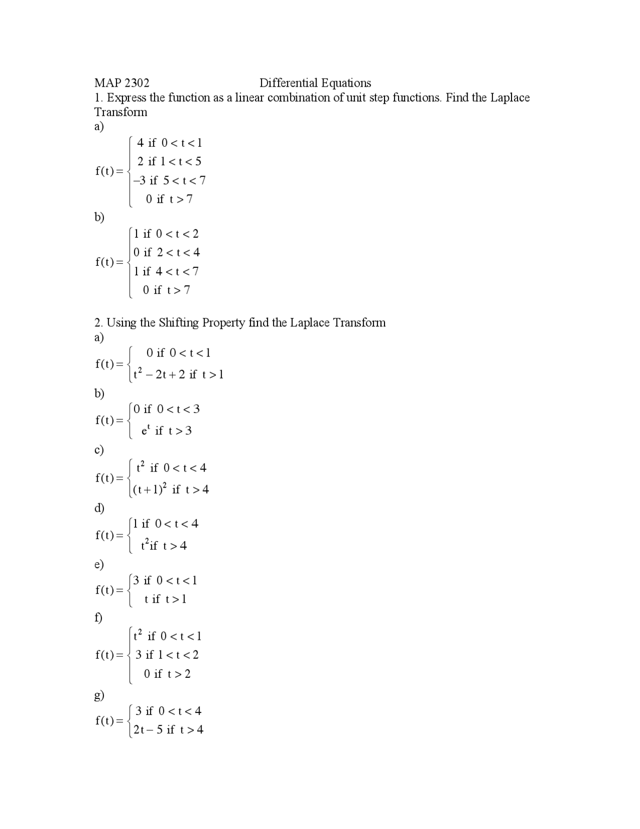 4 Unsolved Questions On Differential Equations Map 2302 Docsity