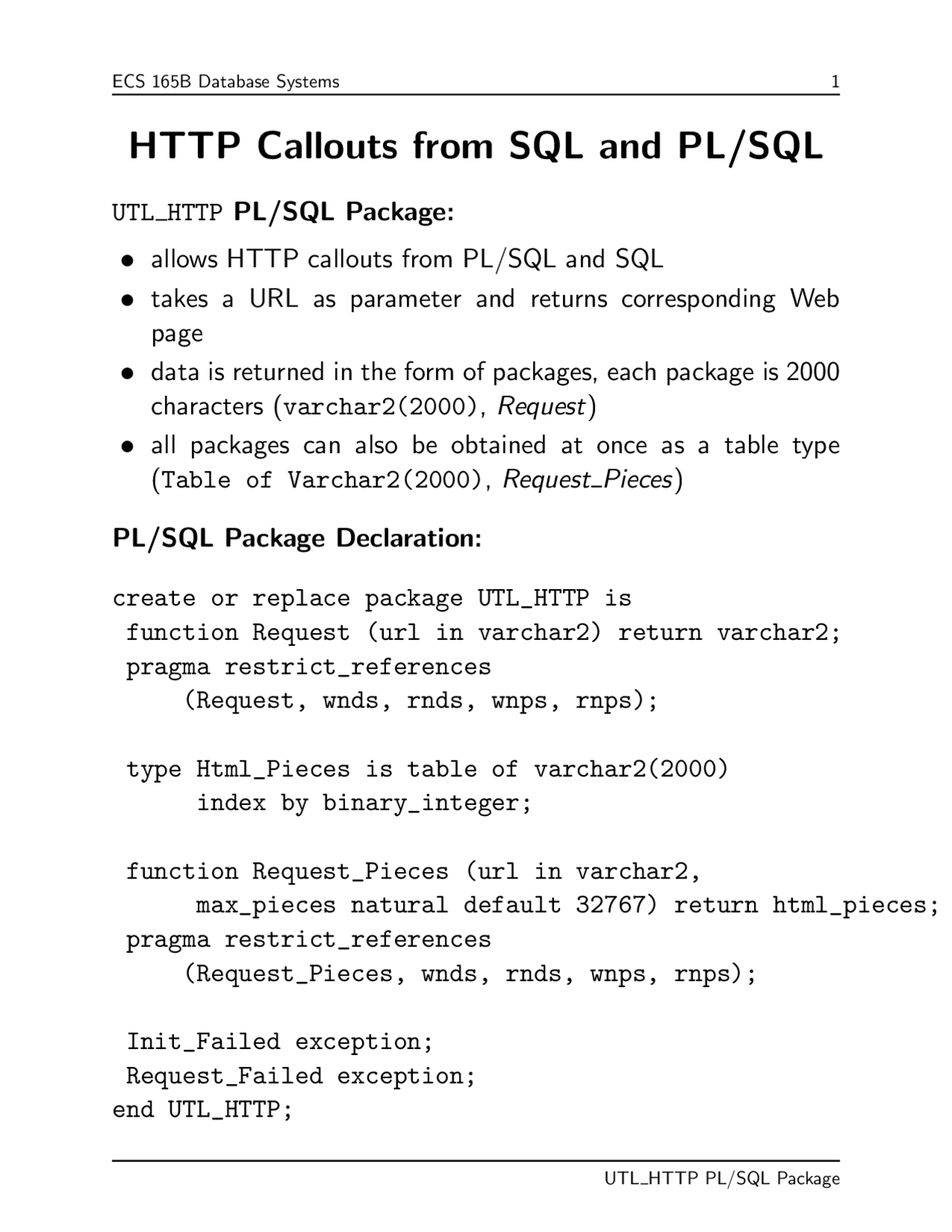 HTTP Callouts from SQL and PL - Database Systems | ECS 165B - Docsity