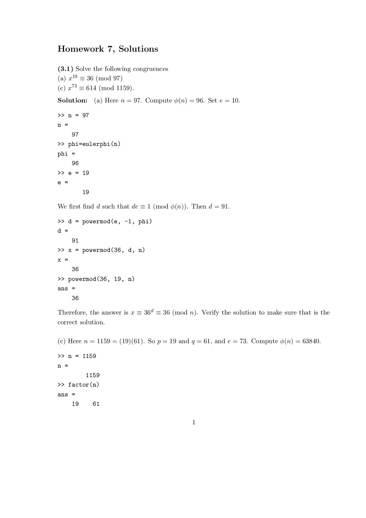 7 Solved Questions On Introduction To Cryptography Homework 7 Math