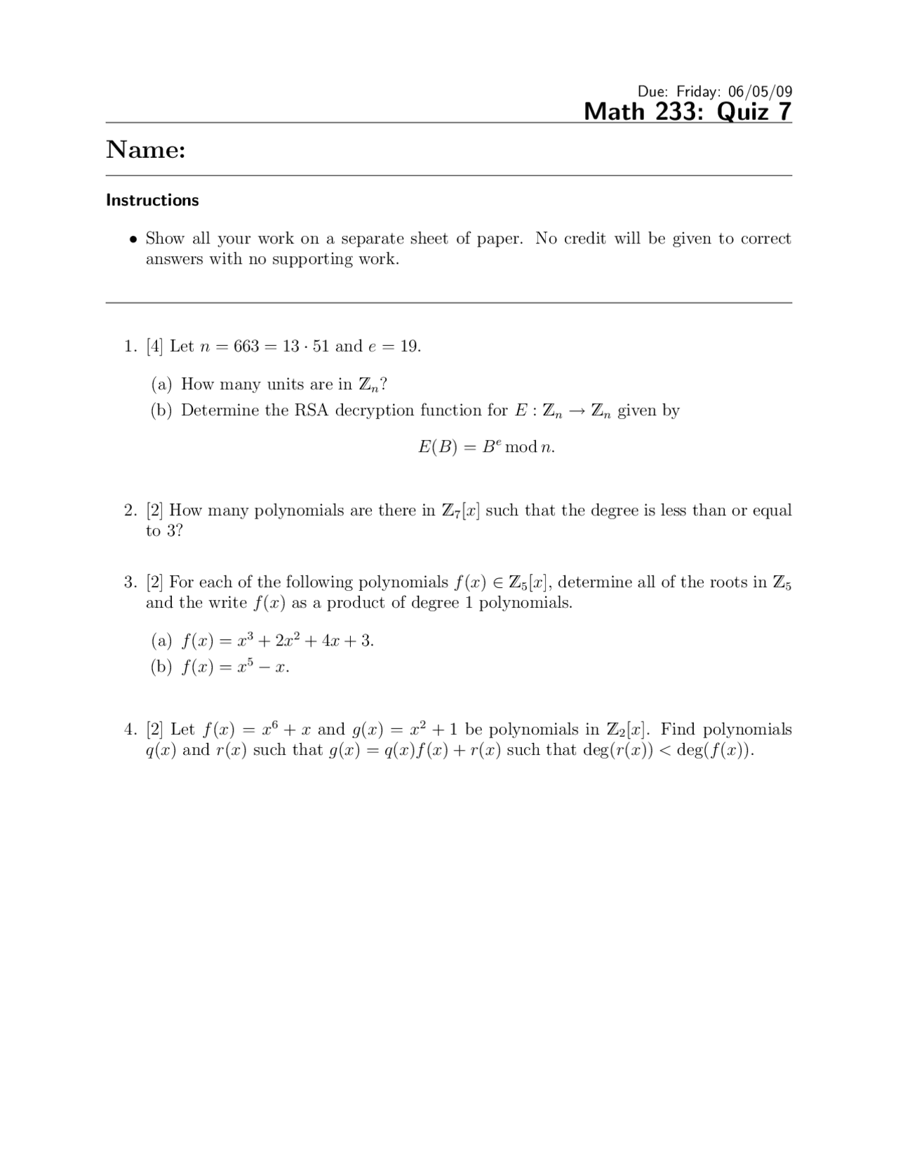 4 Questions on Quiz 7 for Elementary Discrete Mathematics III | MATH ...