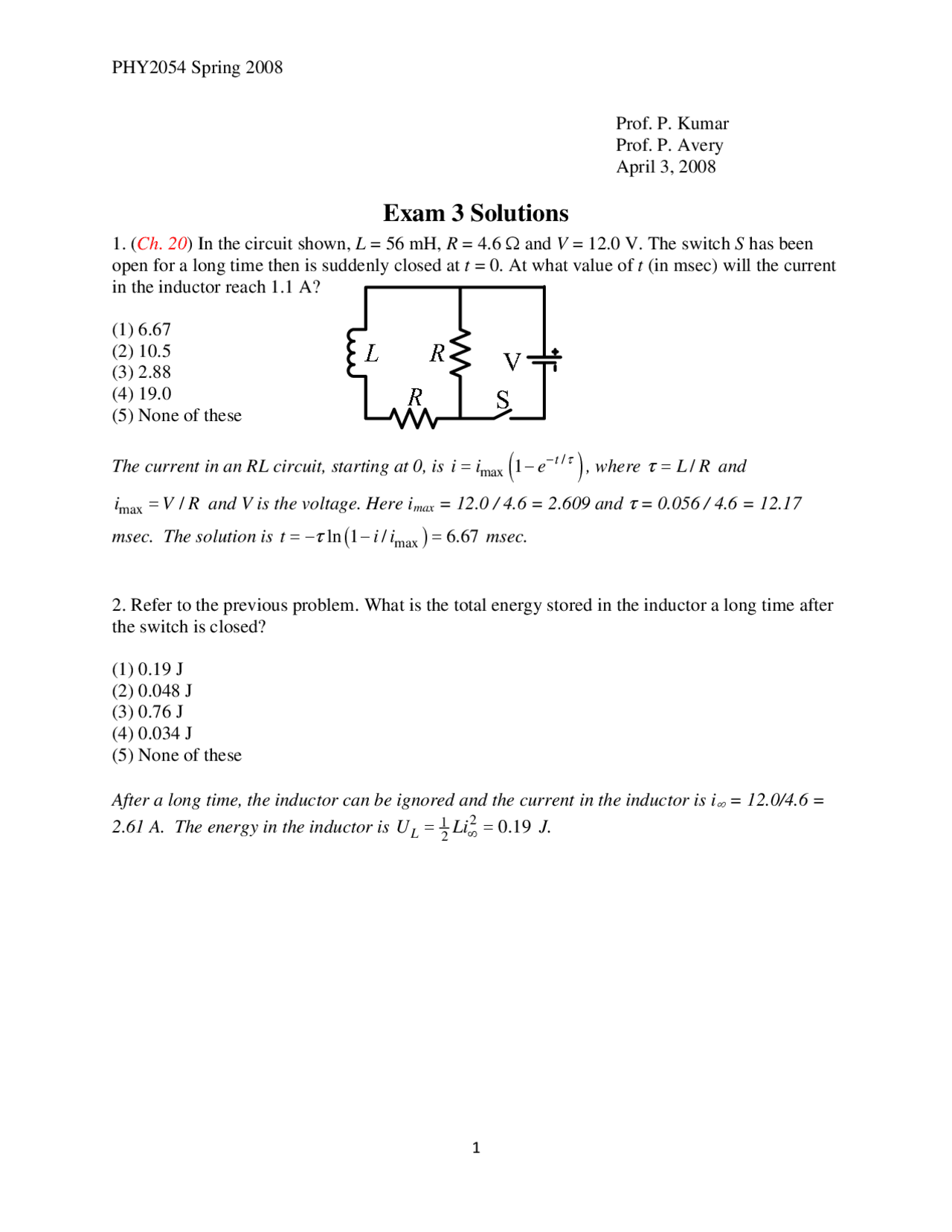 Physics Exam 3 With 20 Mcqs And Explained Answers Phy 2054 Docsity