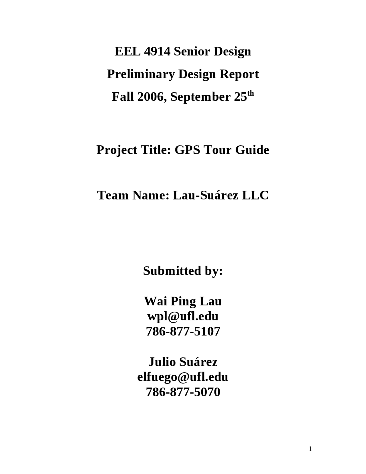 Project on GPS Tour Guide - Preliminary Design Report | EEL 4914 - Docsity