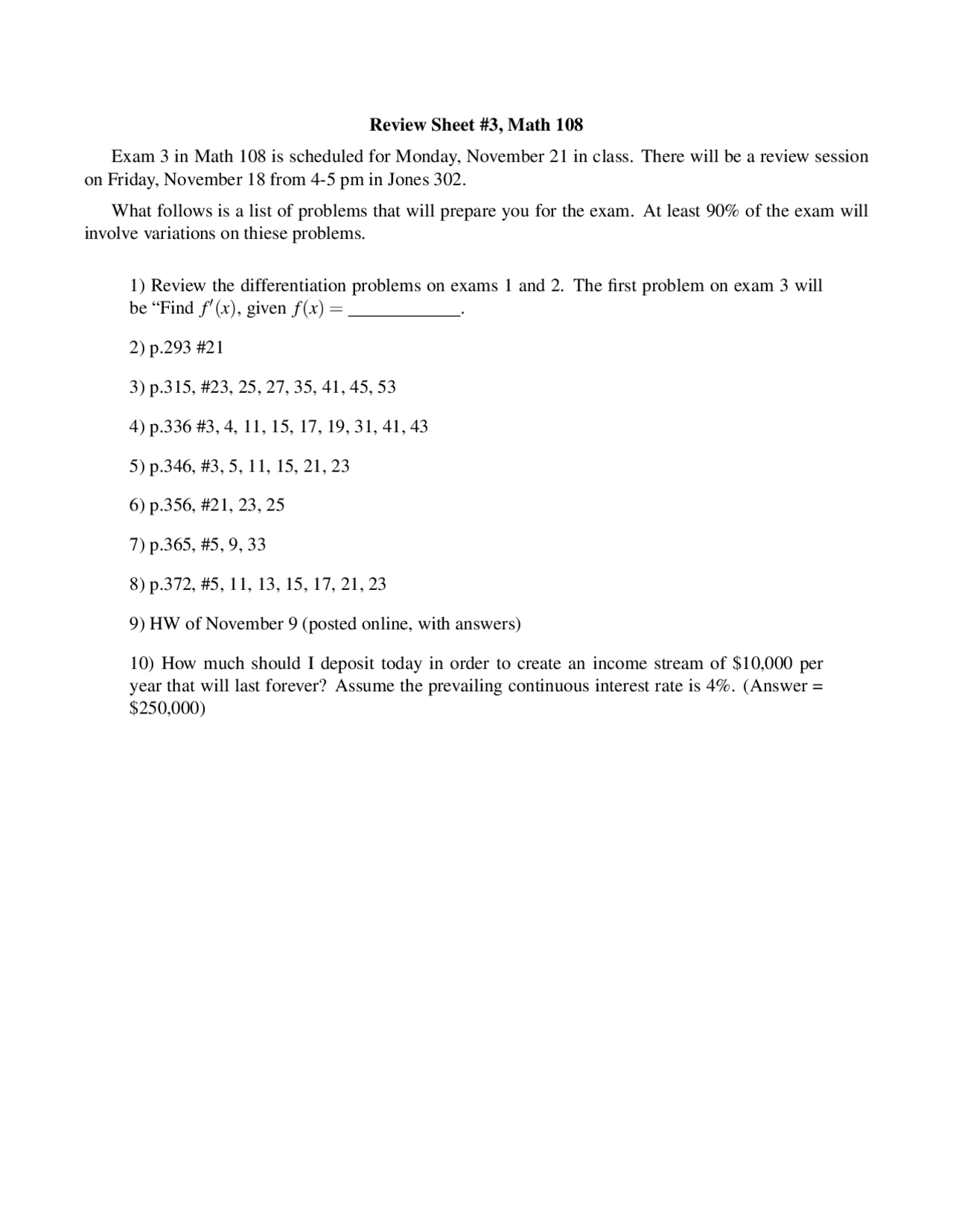 Review Sheet For Exam 3 Calculus Concepts And Applications Math