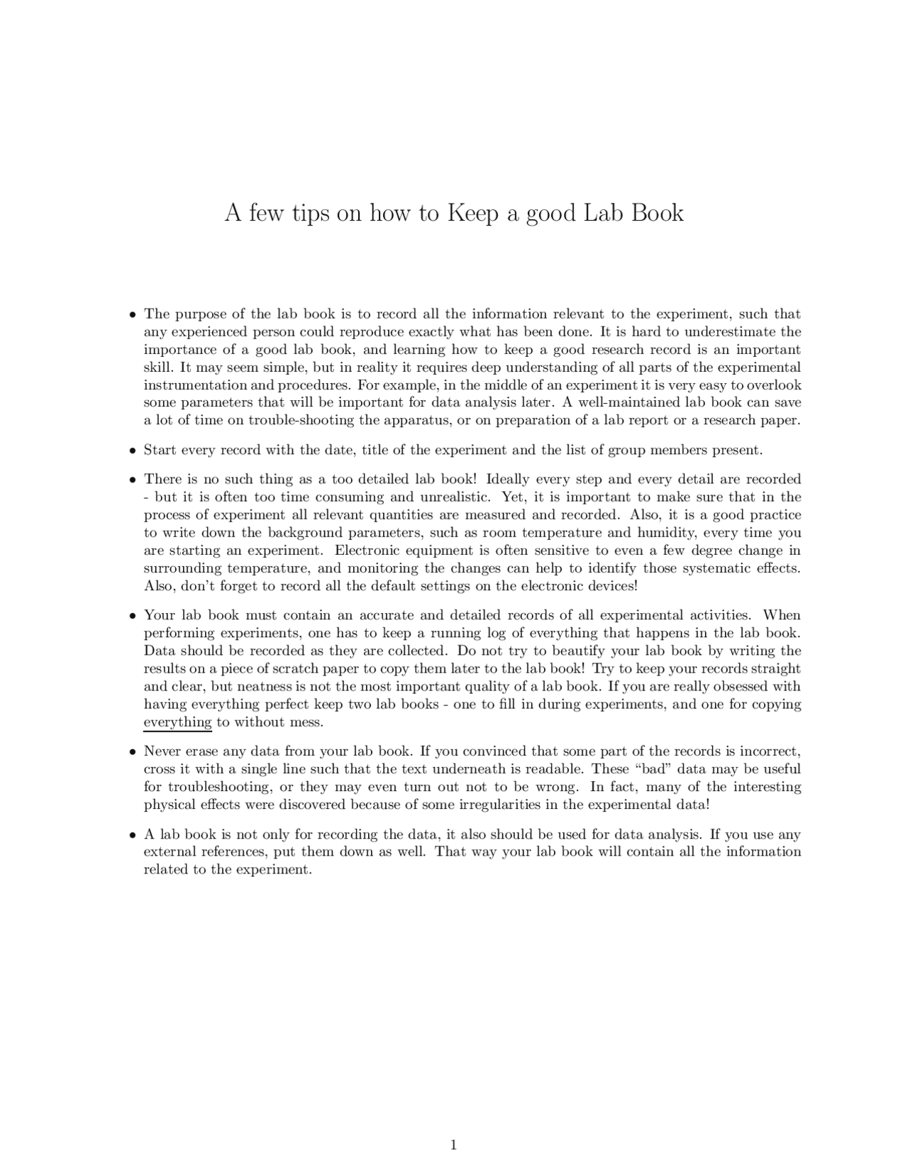 Notes on A Few Tips on How to Keep a Good Lab Book | PHYS 251 - Docsity