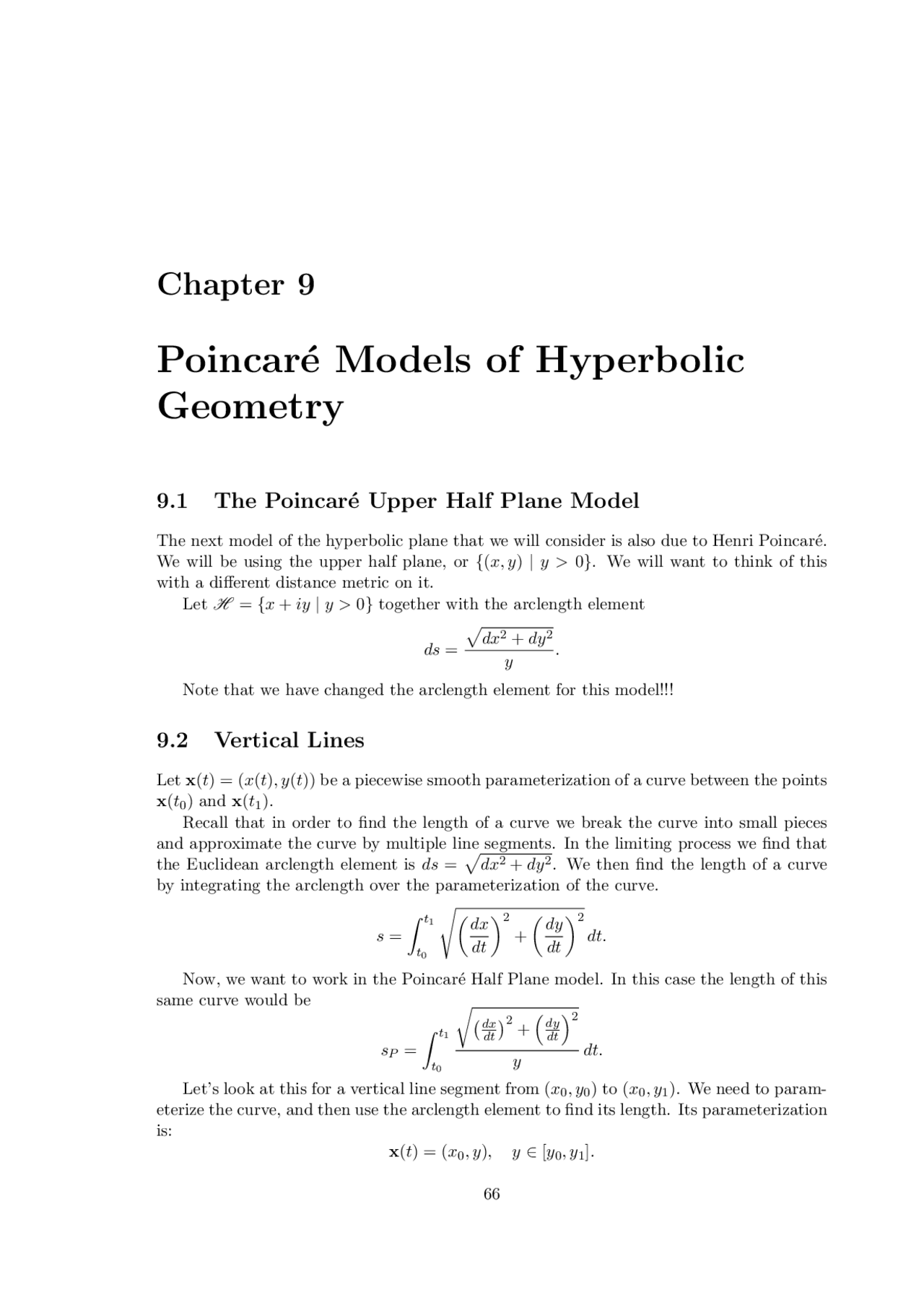 Poincare Models of Hyperbolic Geometry - Notes | MATH 6118 - Docsity
