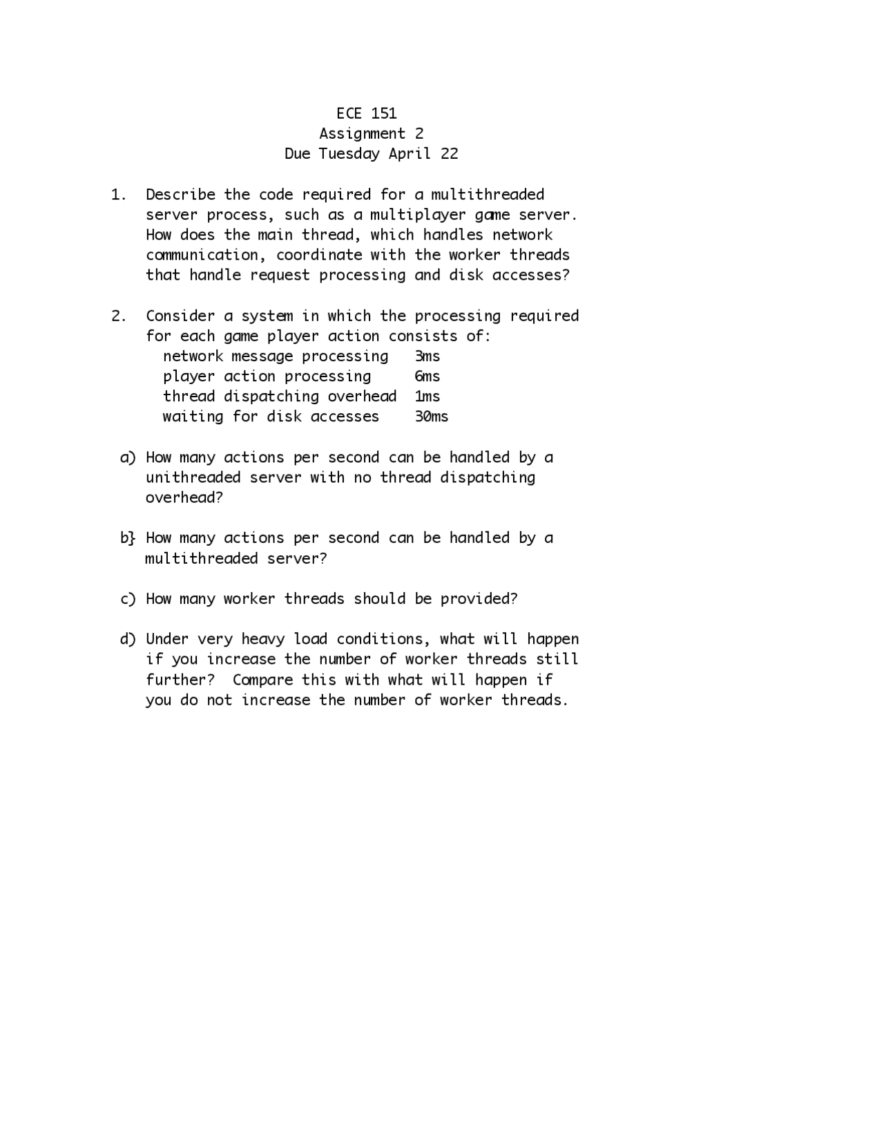 Practice Assignment 2 - Distributed Systems | ECE 151 - Docsity