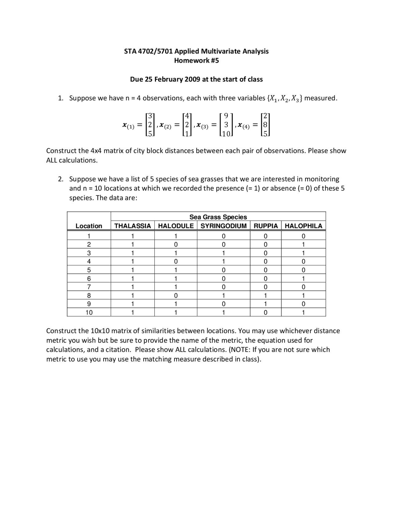 Homework 5 Problems Applied Multivariate Analysis Sta 4702 Docsity