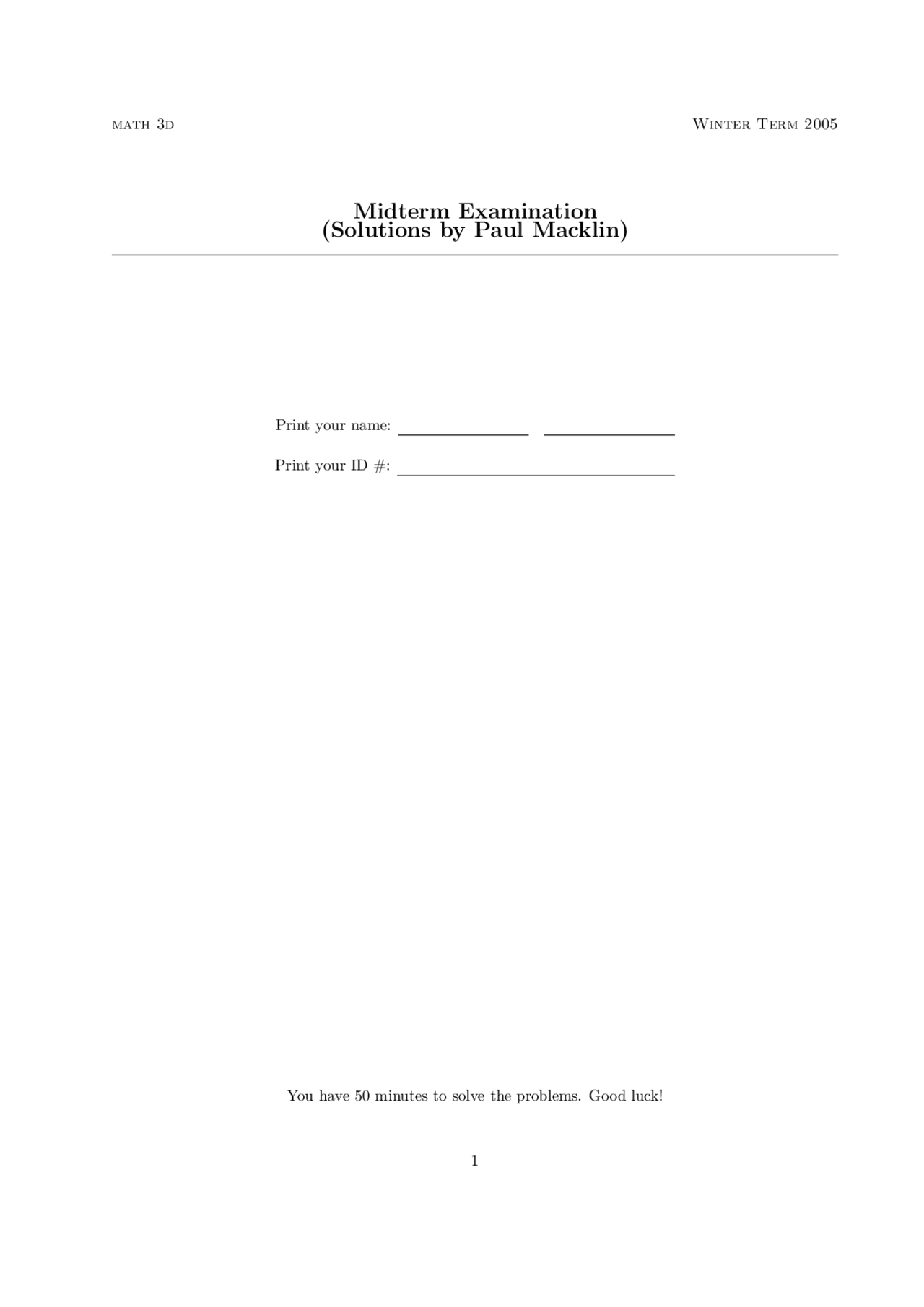 Elementary Differential Equations Midterm Exam With Resolution Math