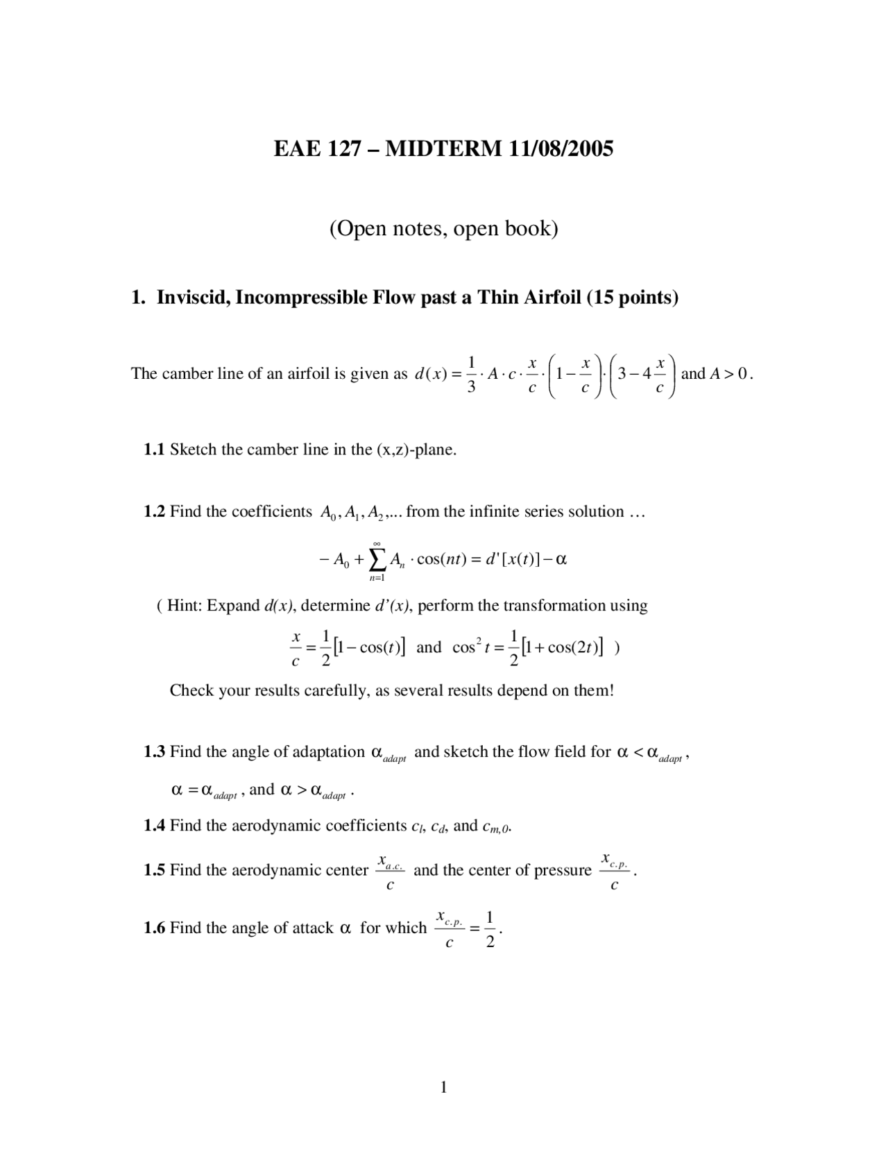 Midterm Exam For Applied Aircraft Aero Eae 127 Docsity