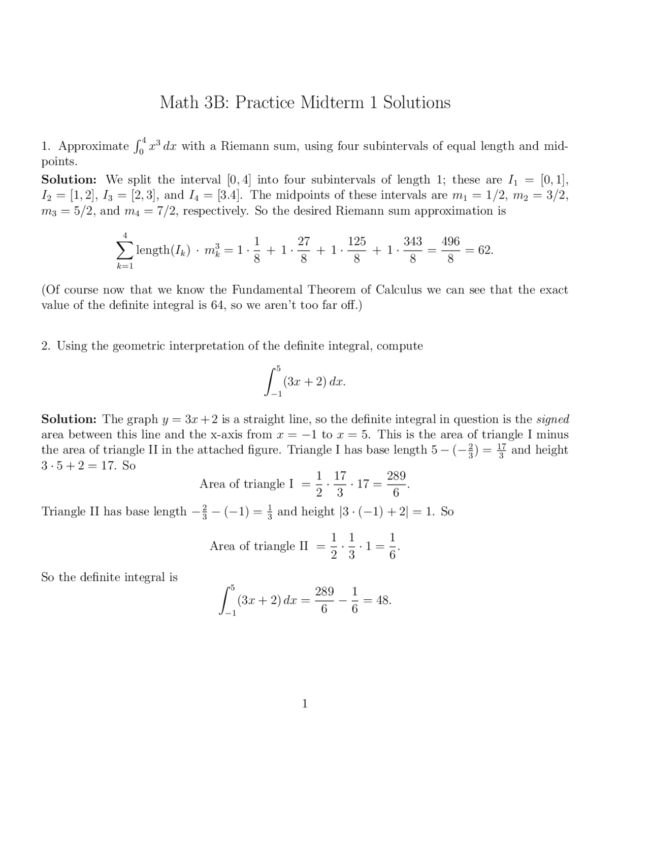 Midterm 1 7 Problems With Solutions Calculus Math 3b Docsity
