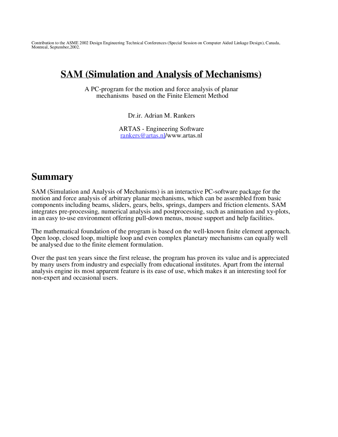Simulation and Analysis of Mechanisms - Thesis | Arts 1 - Docsity