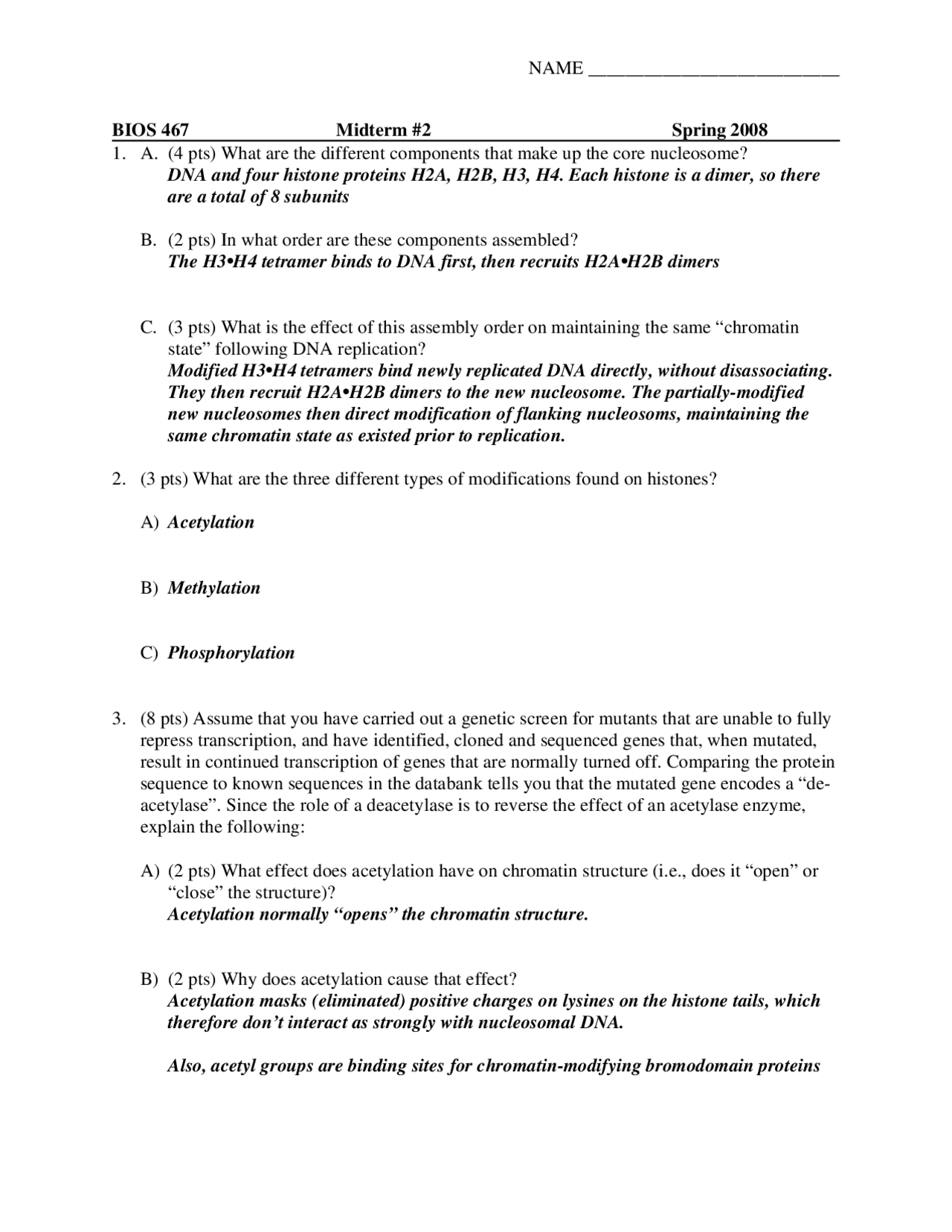 Practice Midterm Exam Spring 2008 Molecular Biology Of Eukaryotes