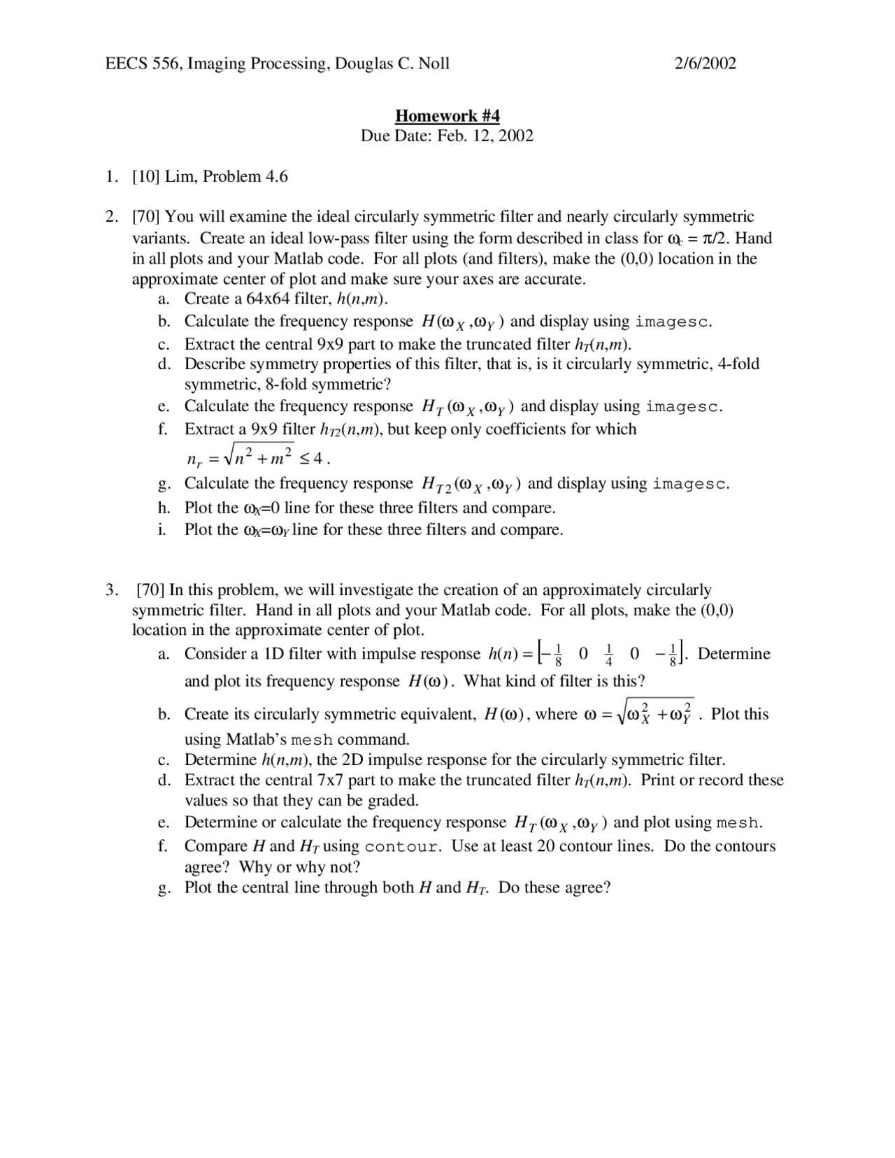 Homework 4 Questions Image Processing Eecs 556 Docsity