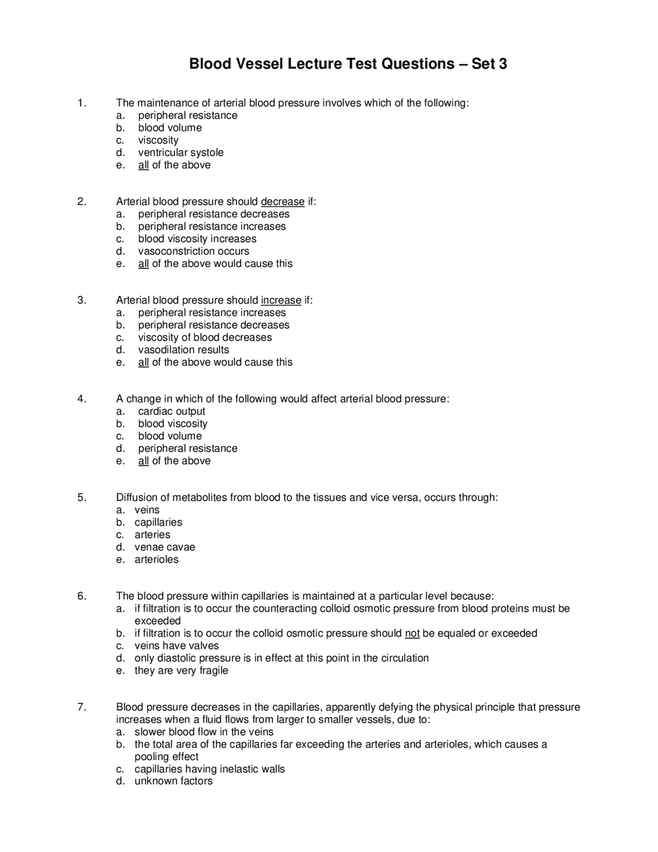 Blood Vessel Test Questions - Set 2 - Human Anatomy and Physiology II ...
