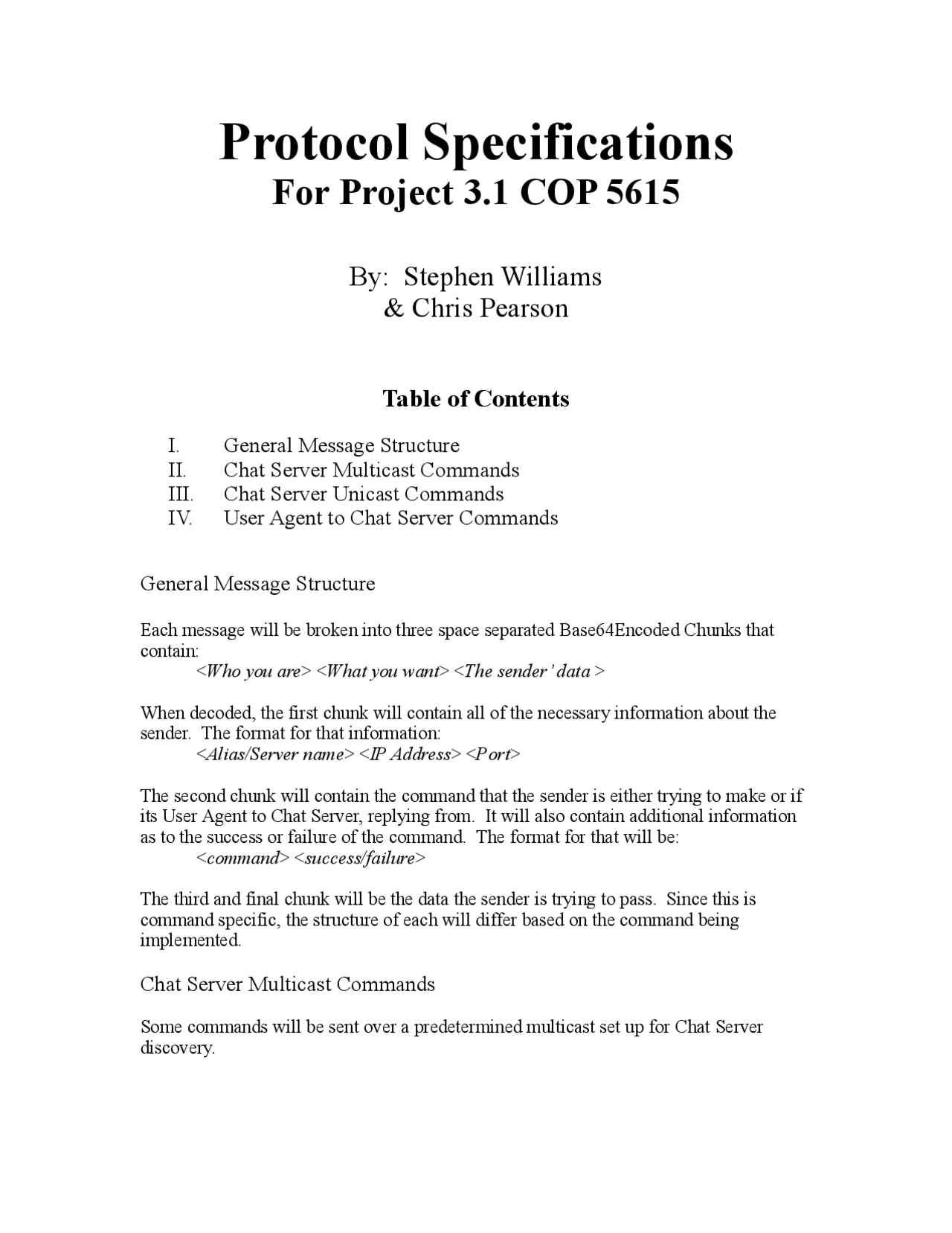 Protocol Specifications For Project 31 Cop 5615 Docsity