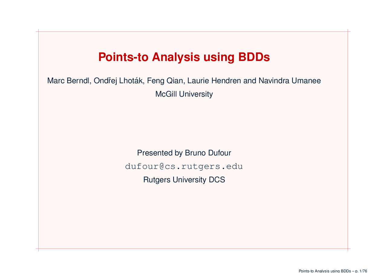 Points To Analysis Using Bdds Lecture Slides 011 100 Docsity