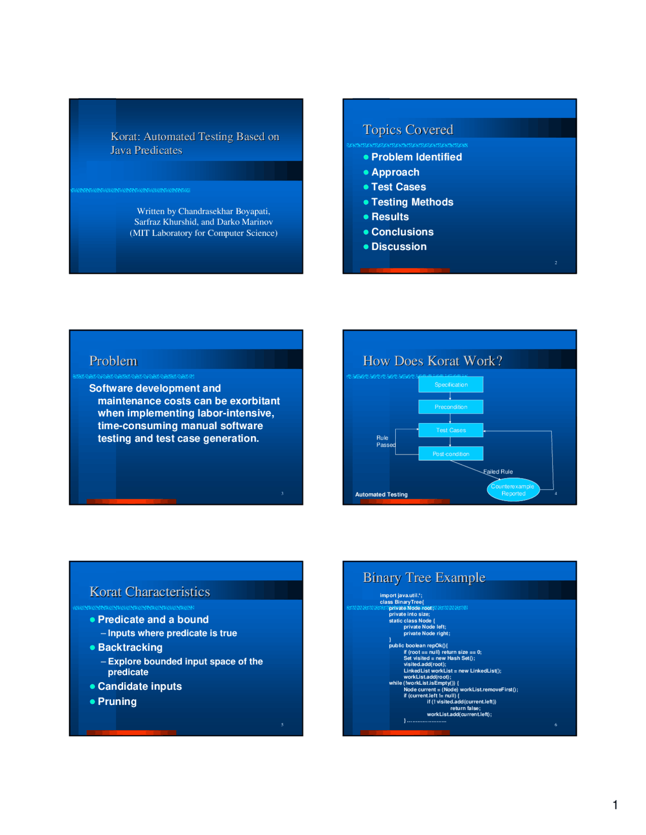 Korat Automated Testing Based On Java Predicates Lecture Slides