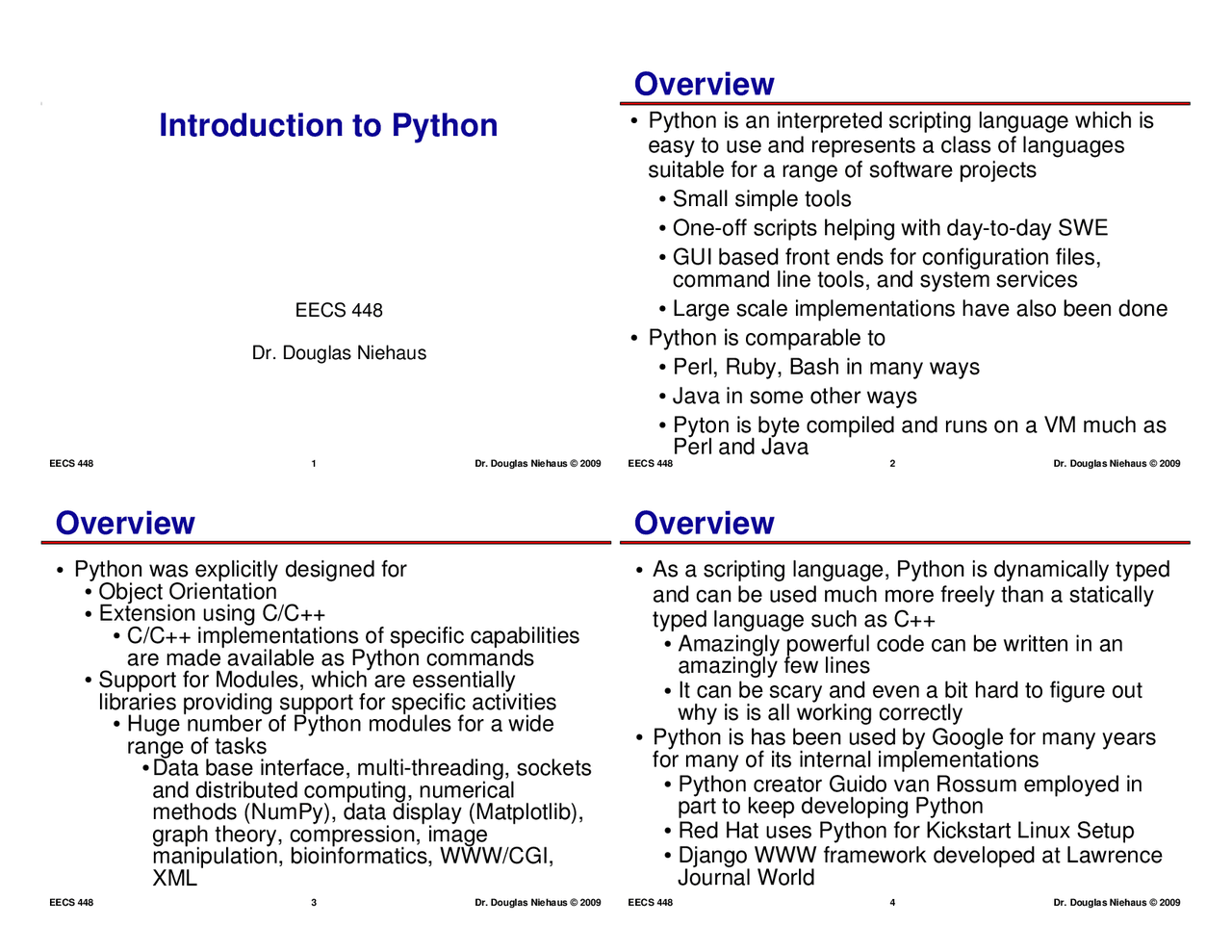 Introduction To Python Lecture Slides Eecs 448 Docsity