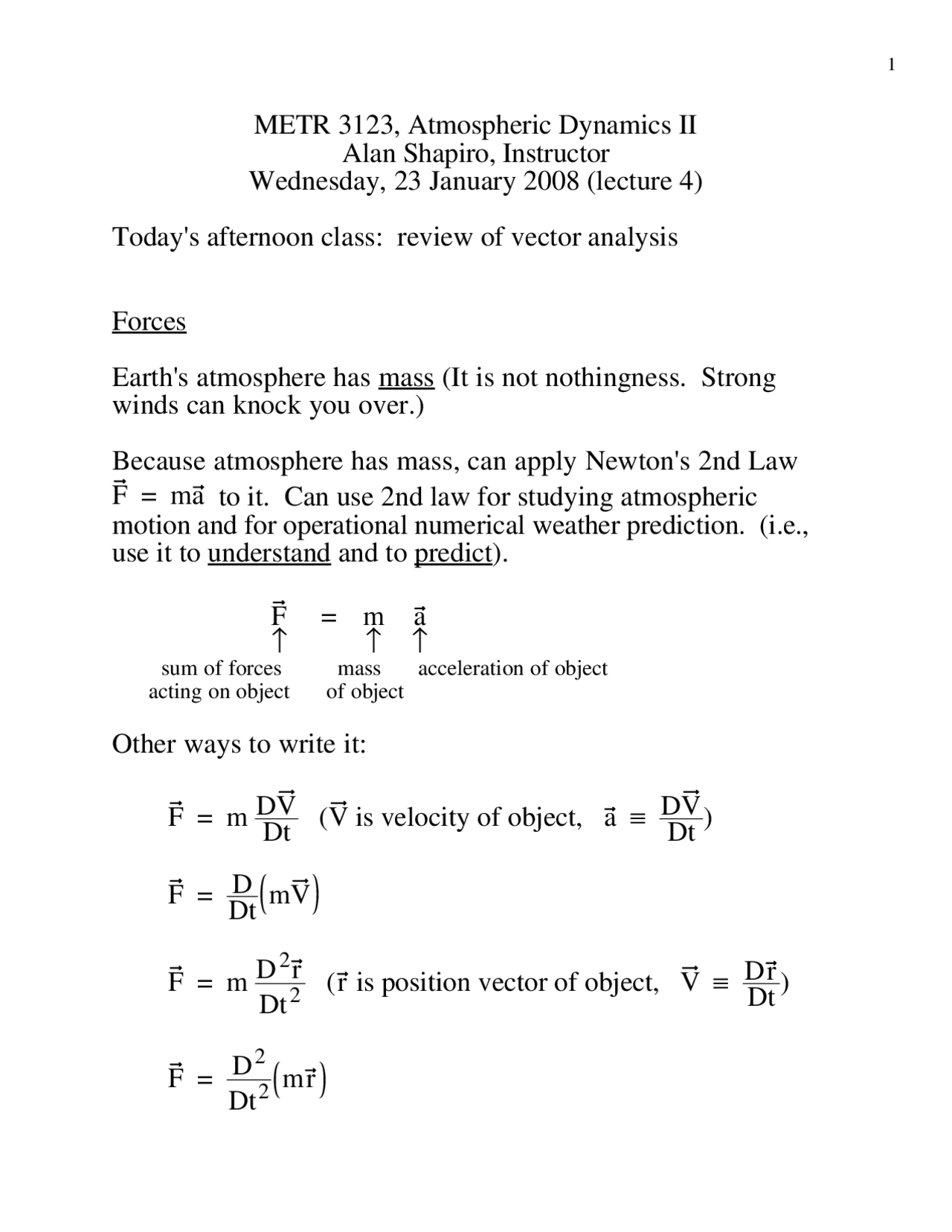 Lecture Notes On Forces Atmospheric Dynamics Ii Metr 3123 Docsity