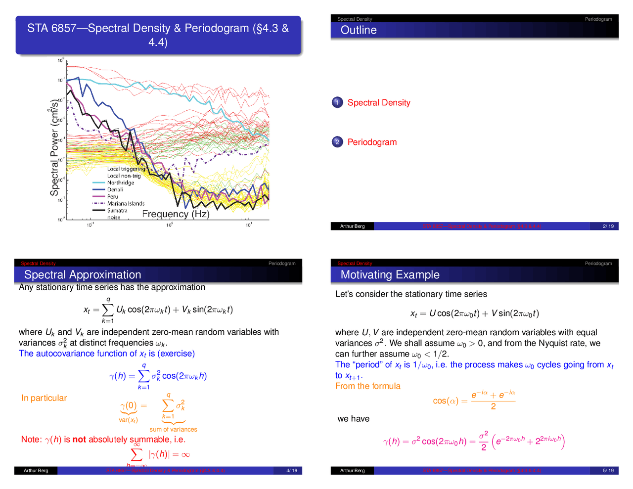 Spectral Density and Periodogram - Lecture Slides | STA 6857 - Docsity