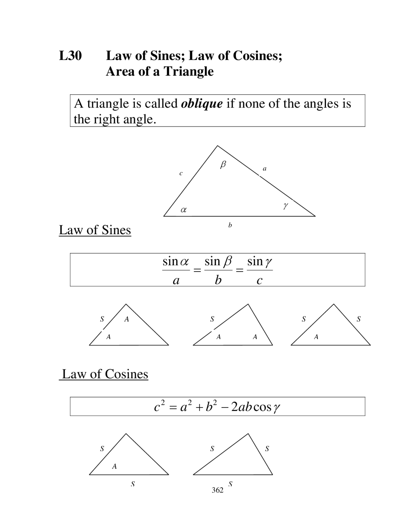 Notes On Law Of Sines And Cosines Area Of A Triangle Mac 1147 Docsity