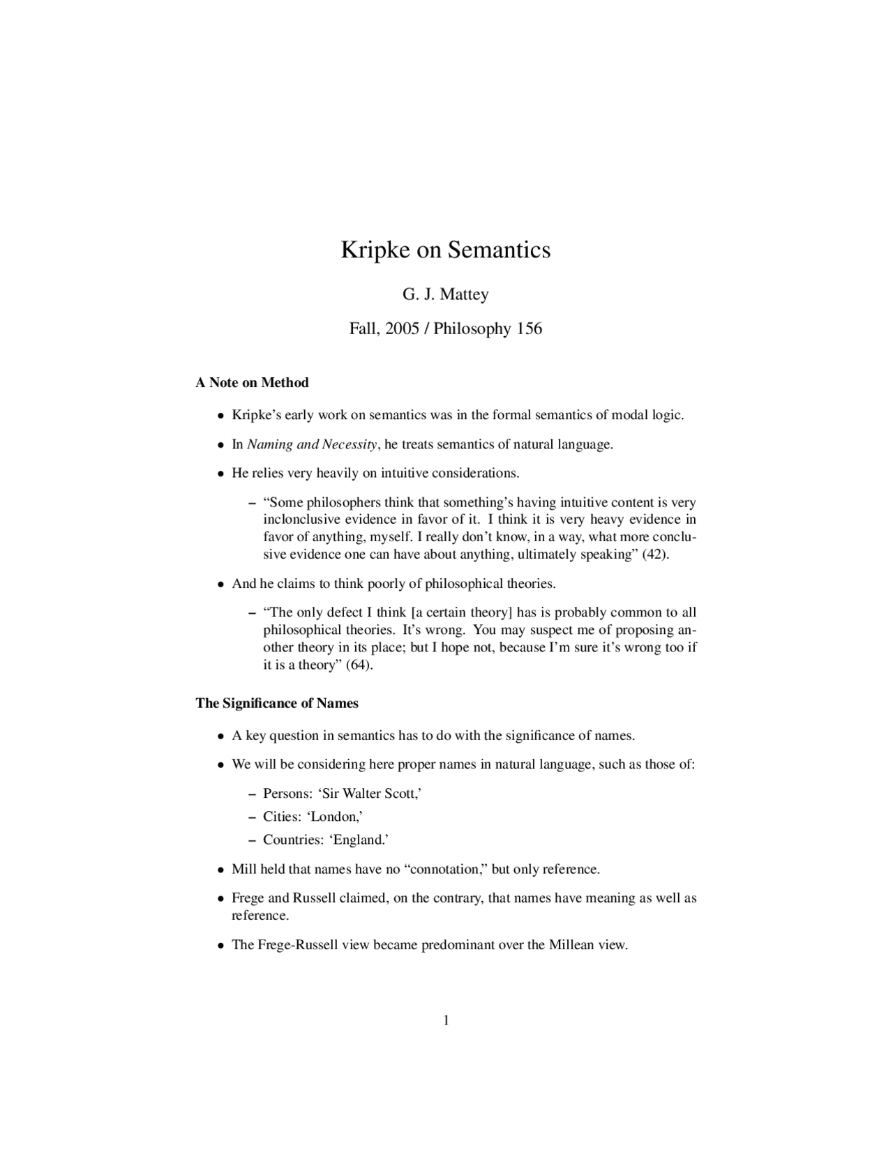 Kripke On Semantics Hellenistic Philosophy Phi 143 Docsity