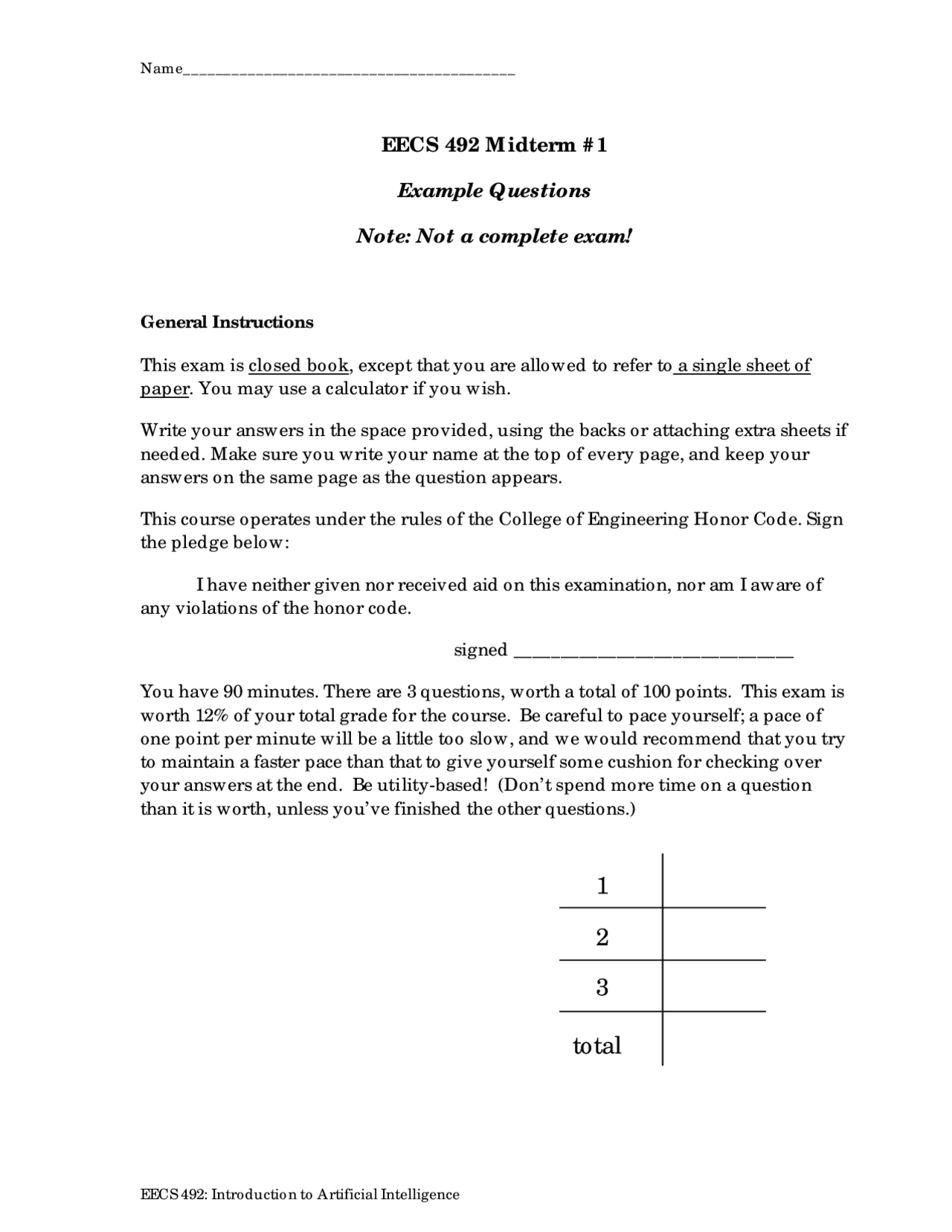 First Order Logic, Search - Midterm Exam - Artificial Intelligence ...