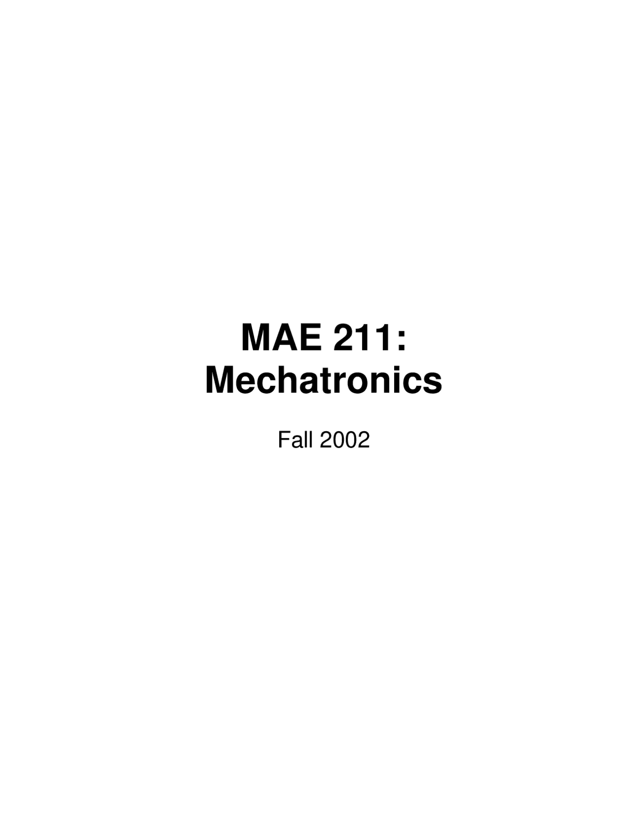 Introduction Of Mechatronics Lecture Notes Mae 211 Docsity