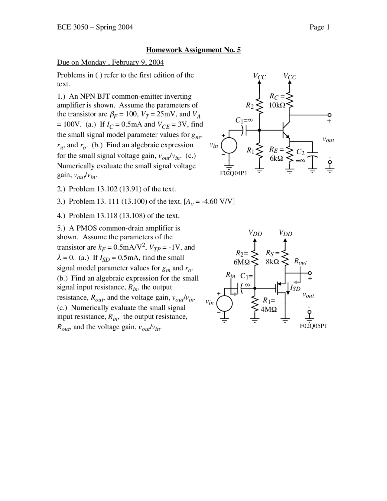 5 Solved Problems On Drain Amplifier In Analog Circuit Assignment