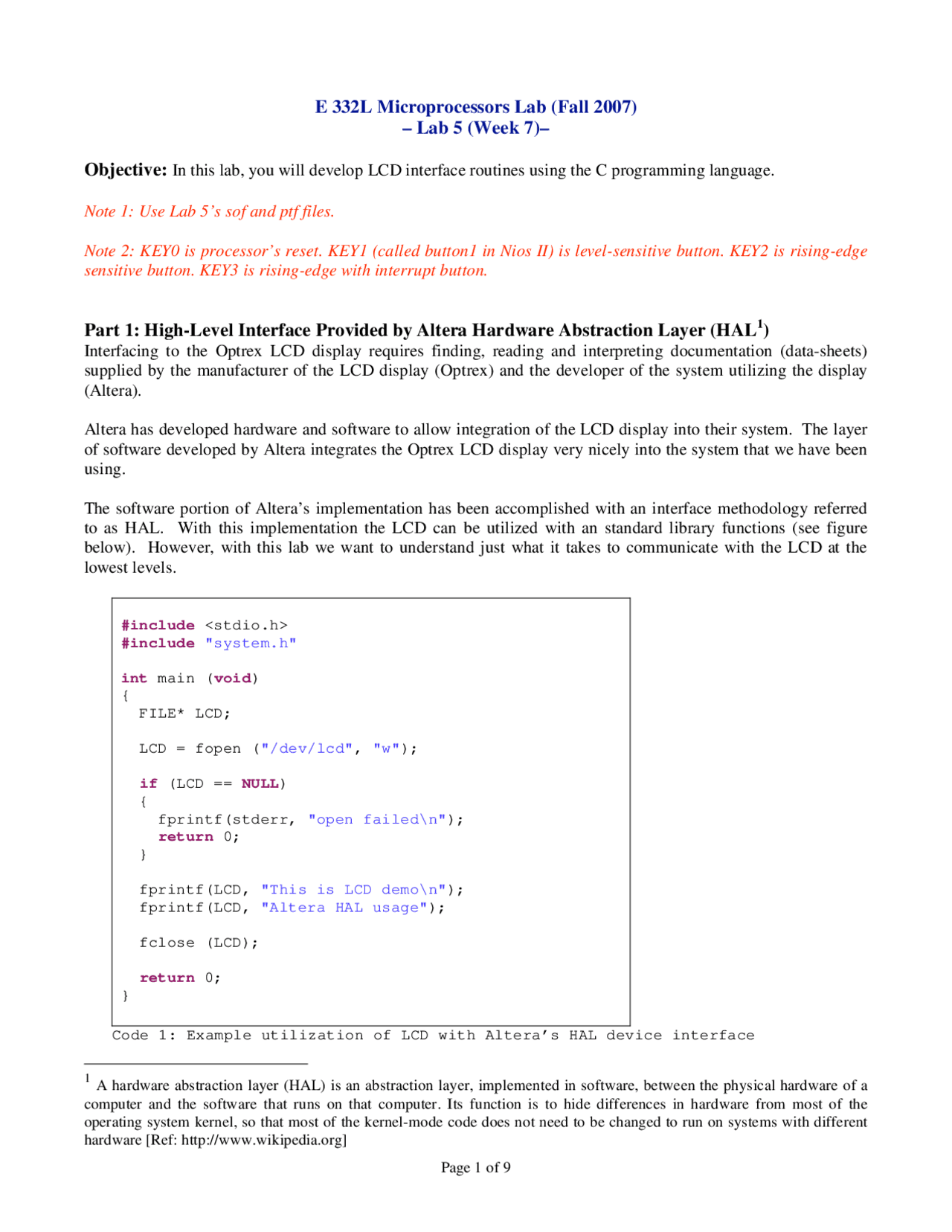 Lcd Interface Routines Using The C Programming Lab 5 Report Ece 332 Lab Reports
