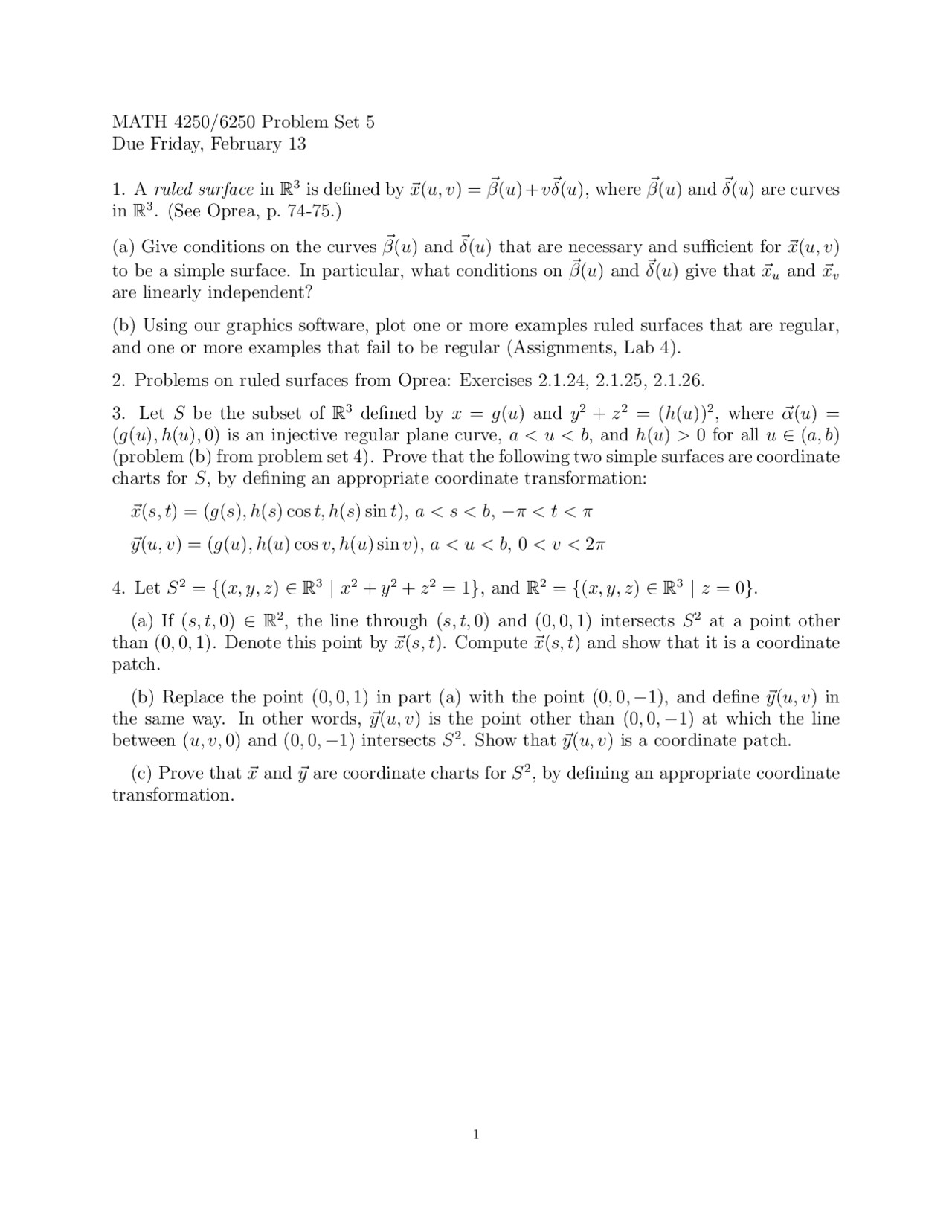 4 Questions On Different Geometry Assignment 5 Math 4250 Docsity