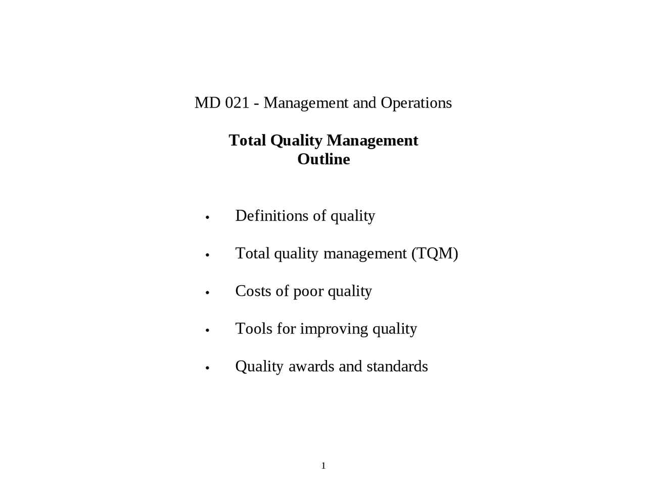 Total Quality Management Lecture Slides Md 021 Docsity