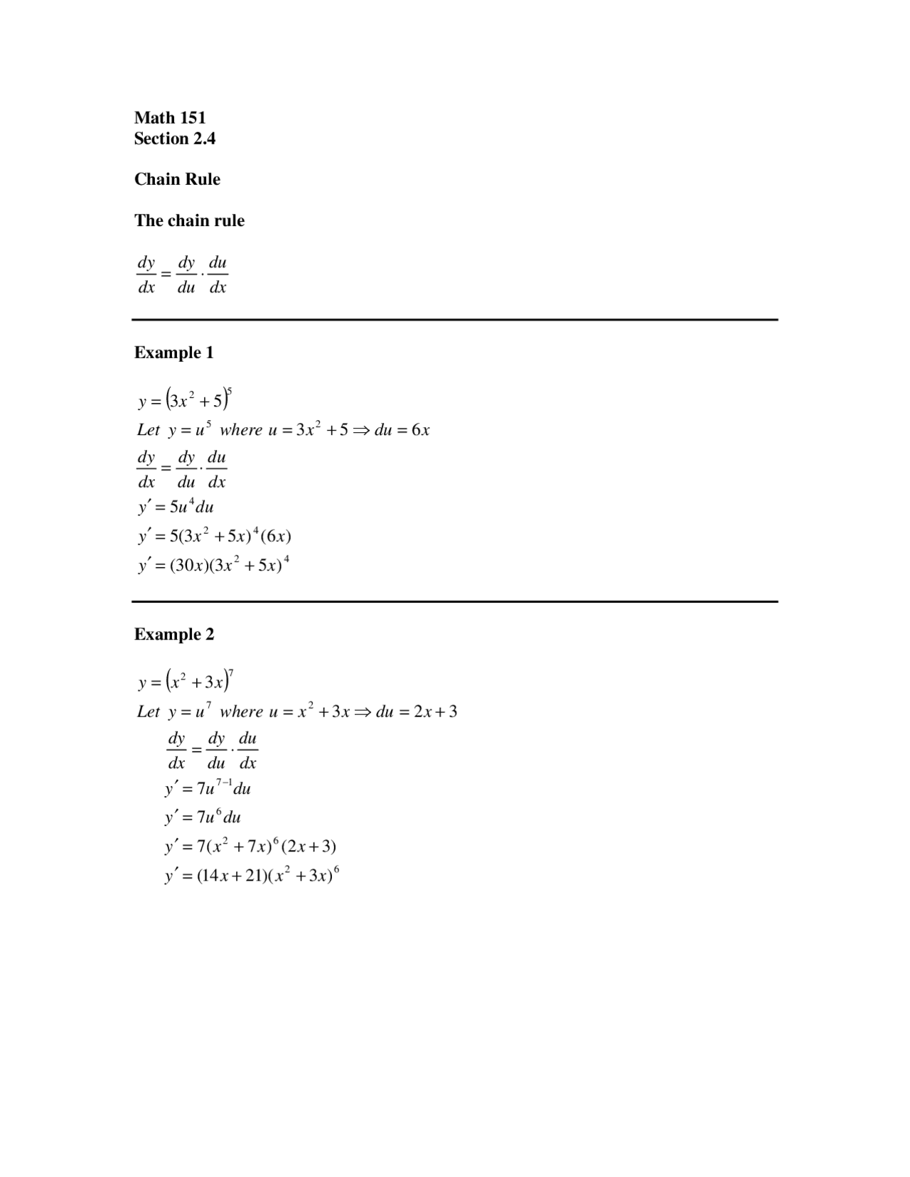 Chain rule exercises for natural logarithm | MATH 151 - Docsity