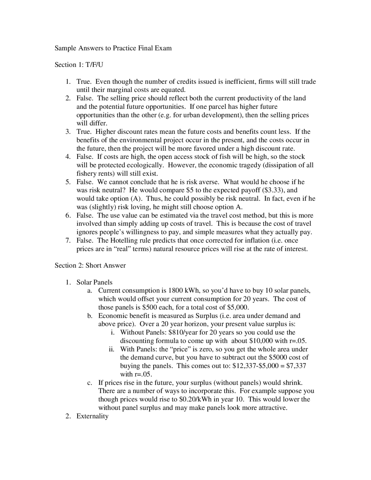 Economics Environment Management - Solved Practice Final Exam | ESM 204 ...
