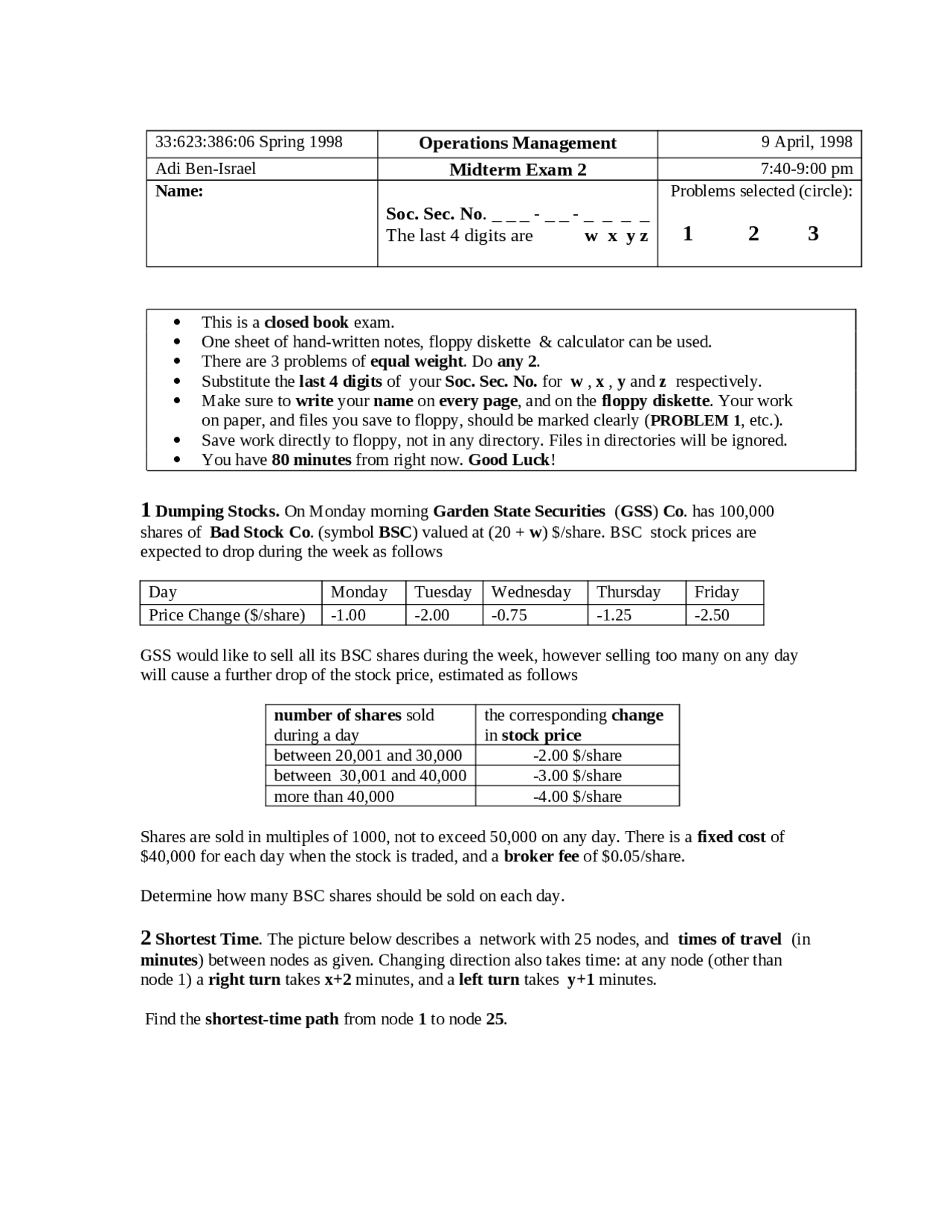 3 Questions On Operations Management Midterm Exam 623 386 Exams