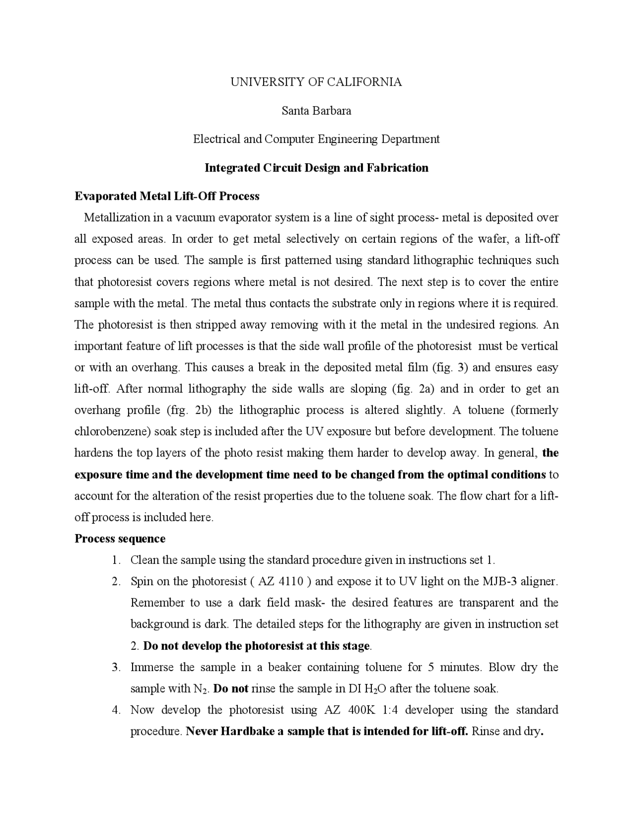 Integrated Circuit Design And Fabrication Lecture Notes Ece 220a