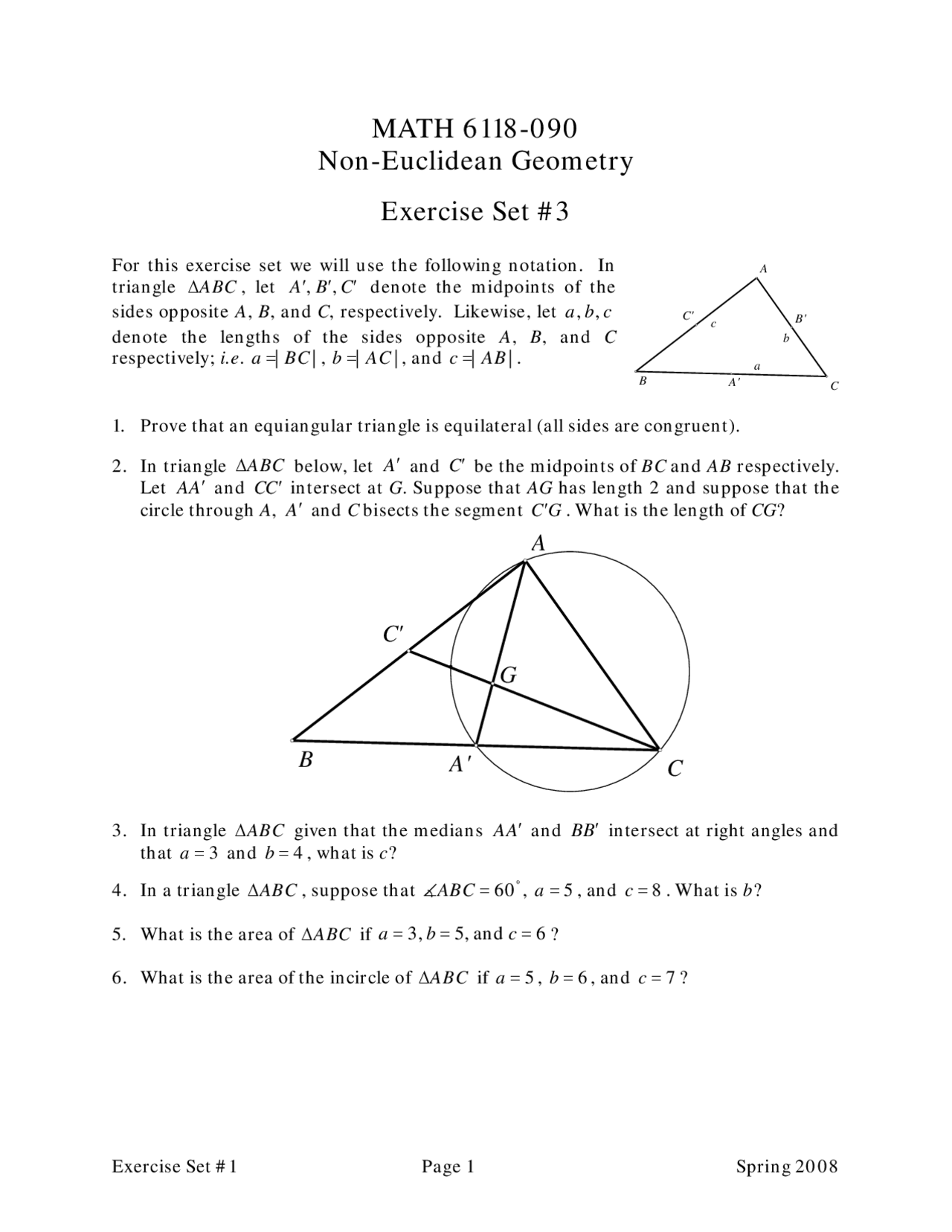 Exercise Set 3 Non Euclidean Geometry Math 6118 Docsity