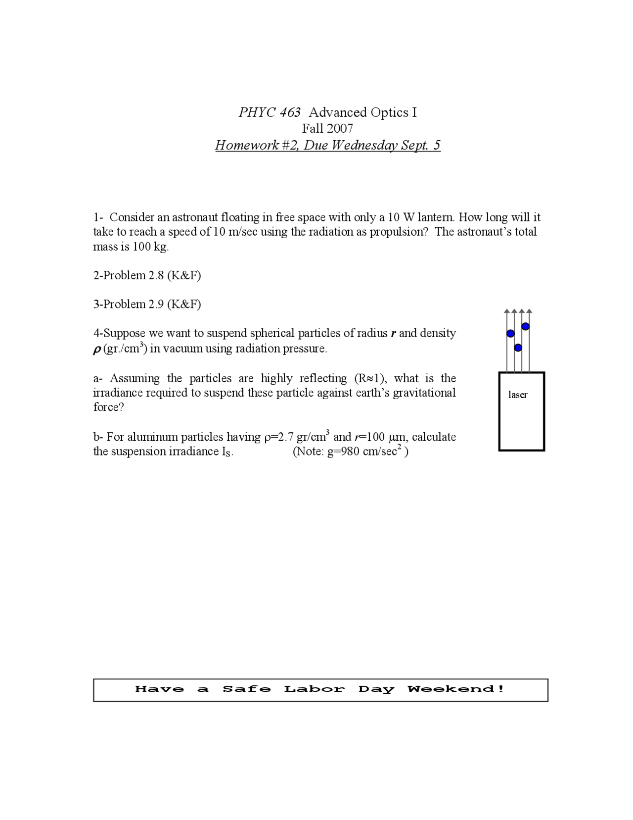Problem Set 2 Practice Advanced Optics I Phyc 463 Docsity
