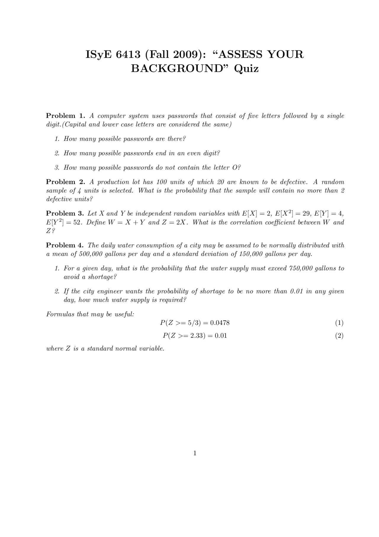 Quiz 9 Design And Analysis Of Experiments Isye 6413 Docsity