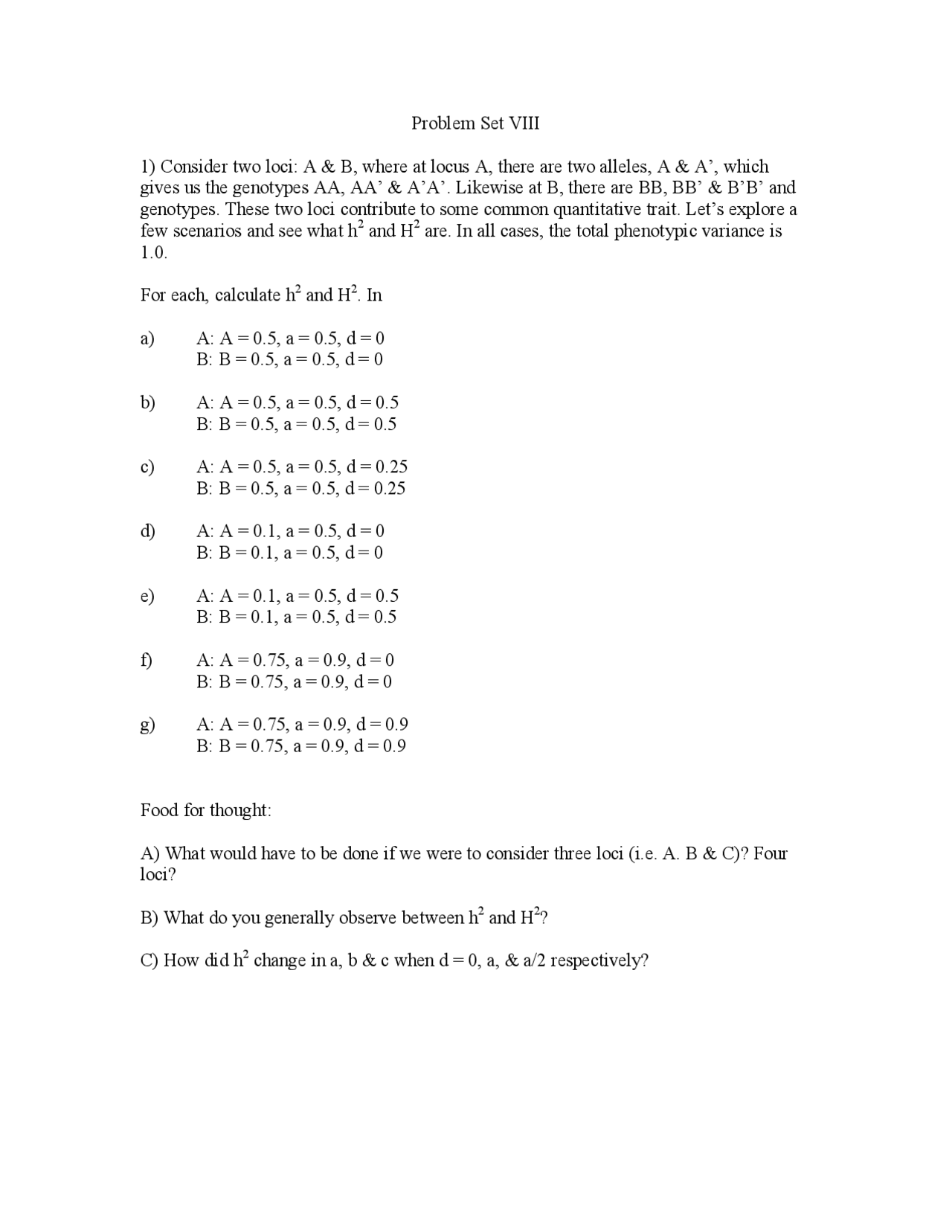 Problem Set 8 Population Genetics Eemb 130 Docsity