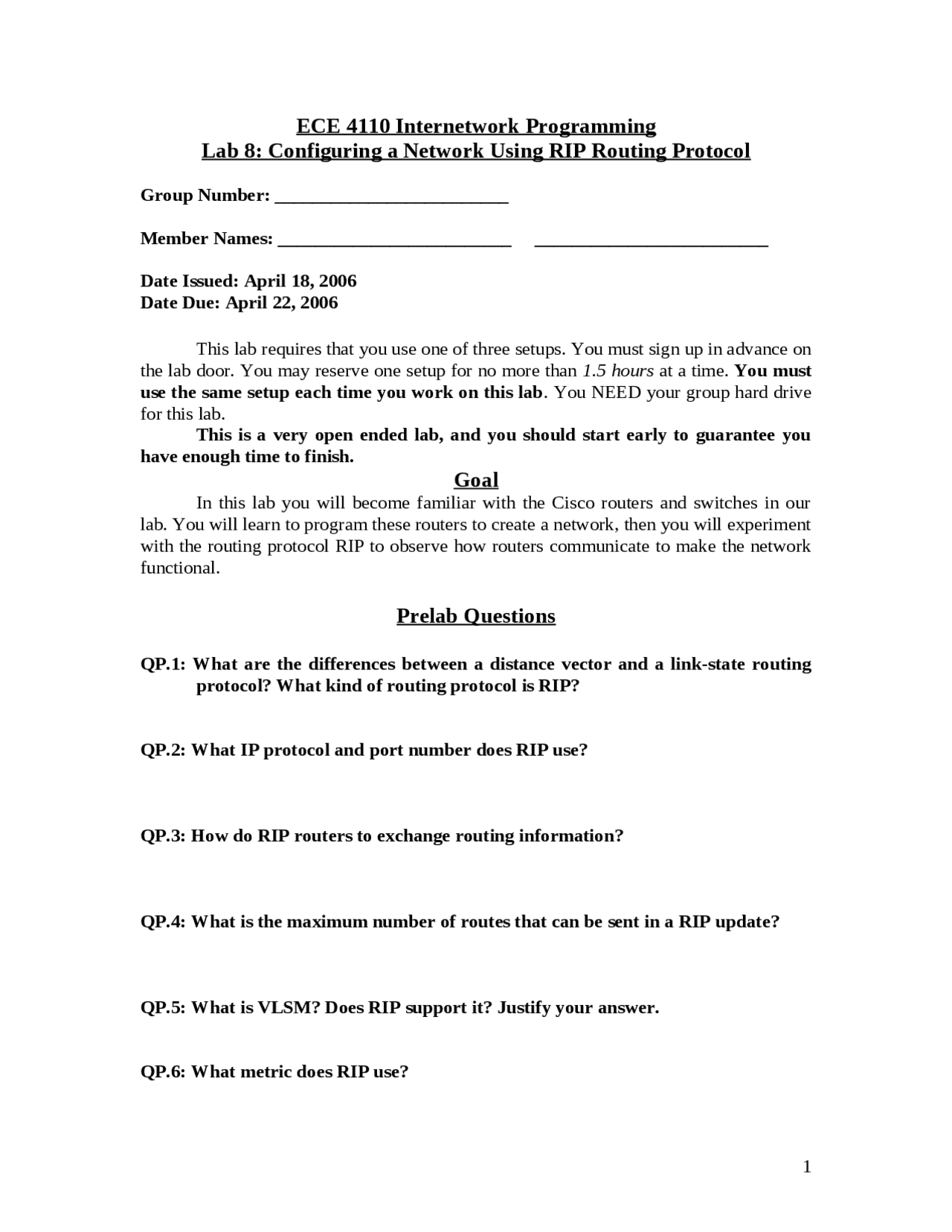 Laboratory 8: Configuring Network Using RIP Routing Protocol | ECE 4110 ...