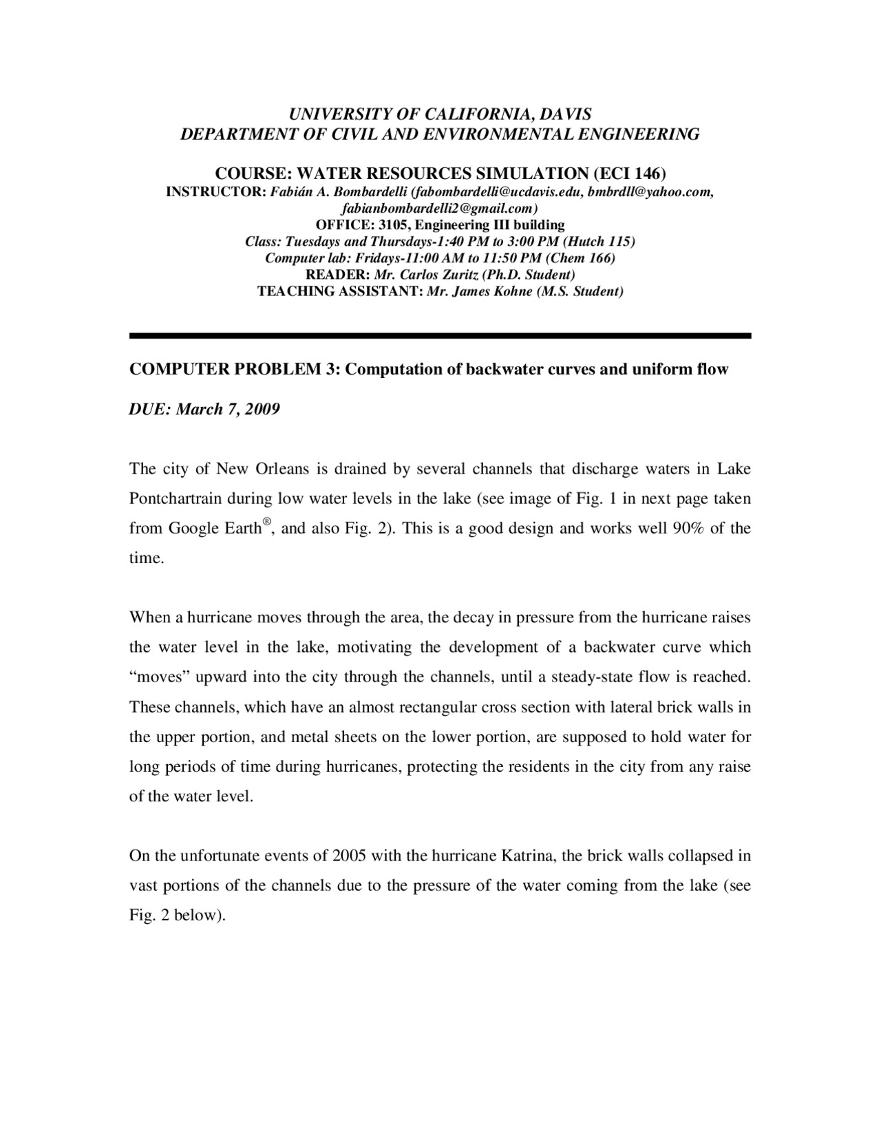 Computer Problems 3: Computer of Backwater Curves and Uniform Flow ...
